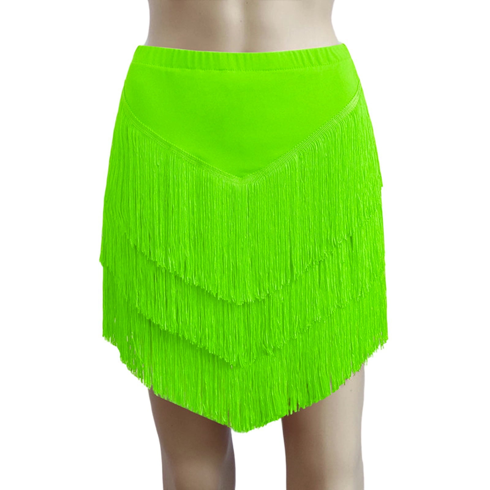 BAODANN Girls Dance Performance Skirt Solid Color Fringe V Cut Elastic ...