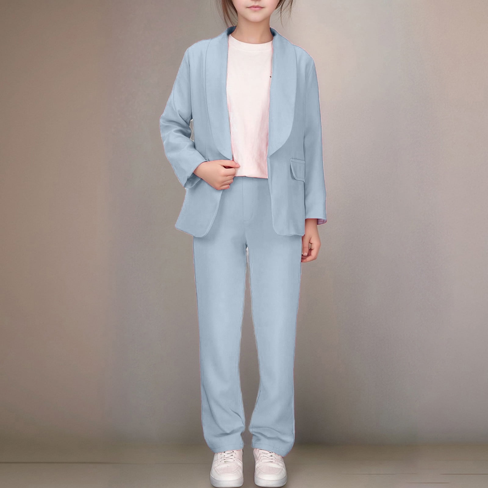 BAODANN Girls Kids Leisure Summer Jacket Solid Color Lapel Suit Open ...