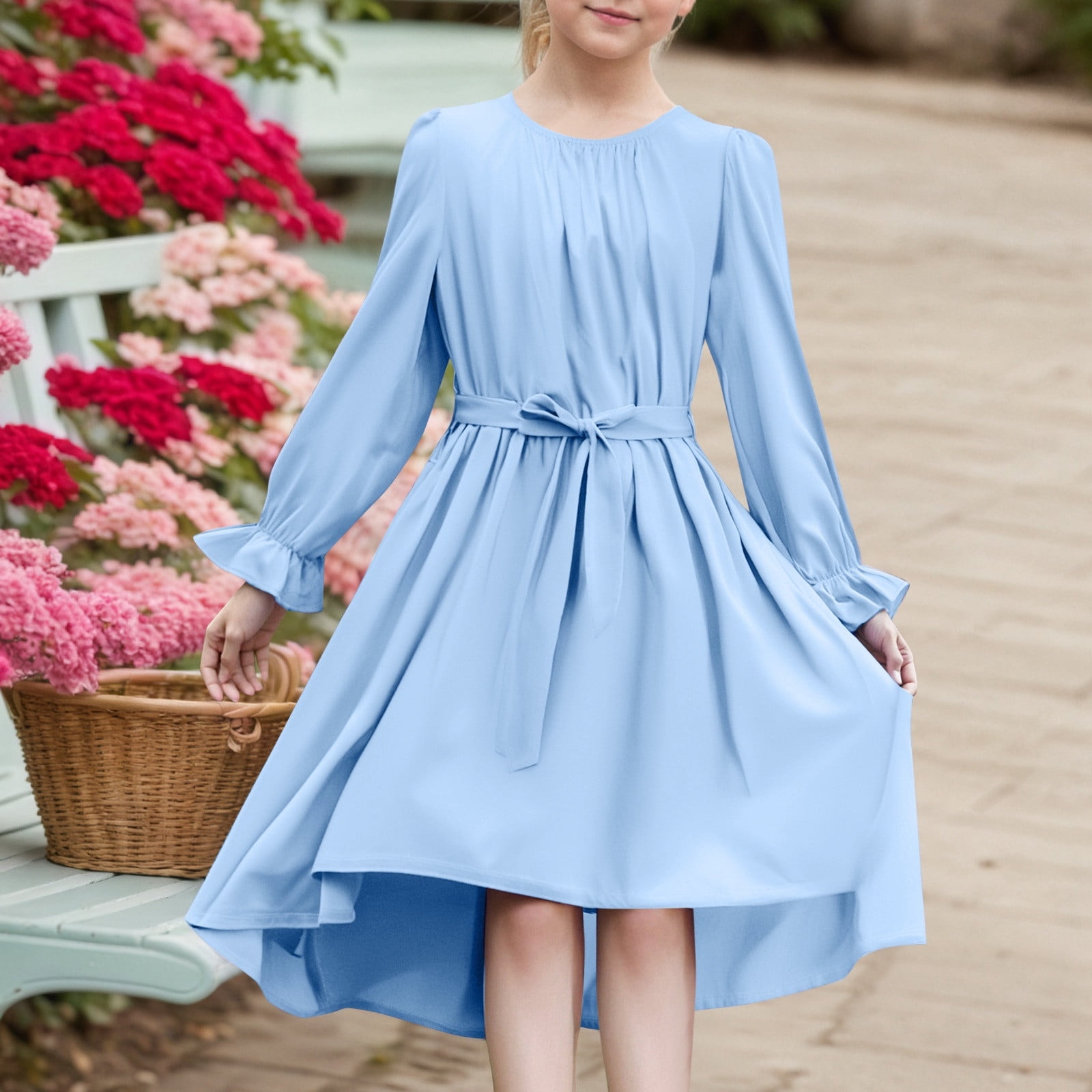 BAODANN Girls' Long Sleeved Dress Stylish Flowy Semi Formal Party Dress ...