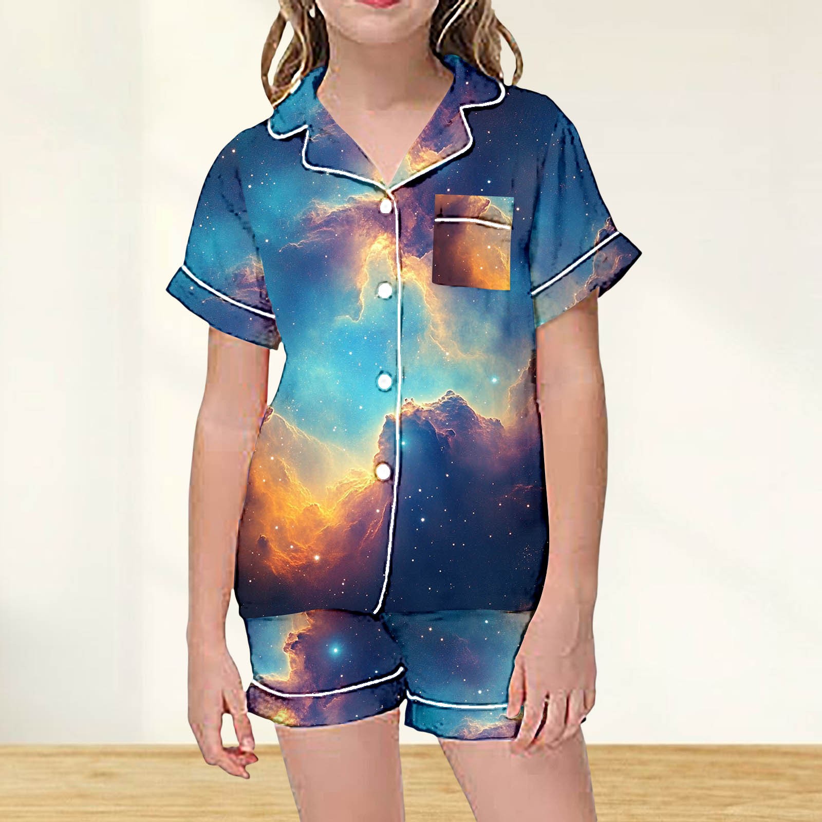 BAODANN Girls' Short Sleeved Shorts Pajama Set With Star Elment Print ...
