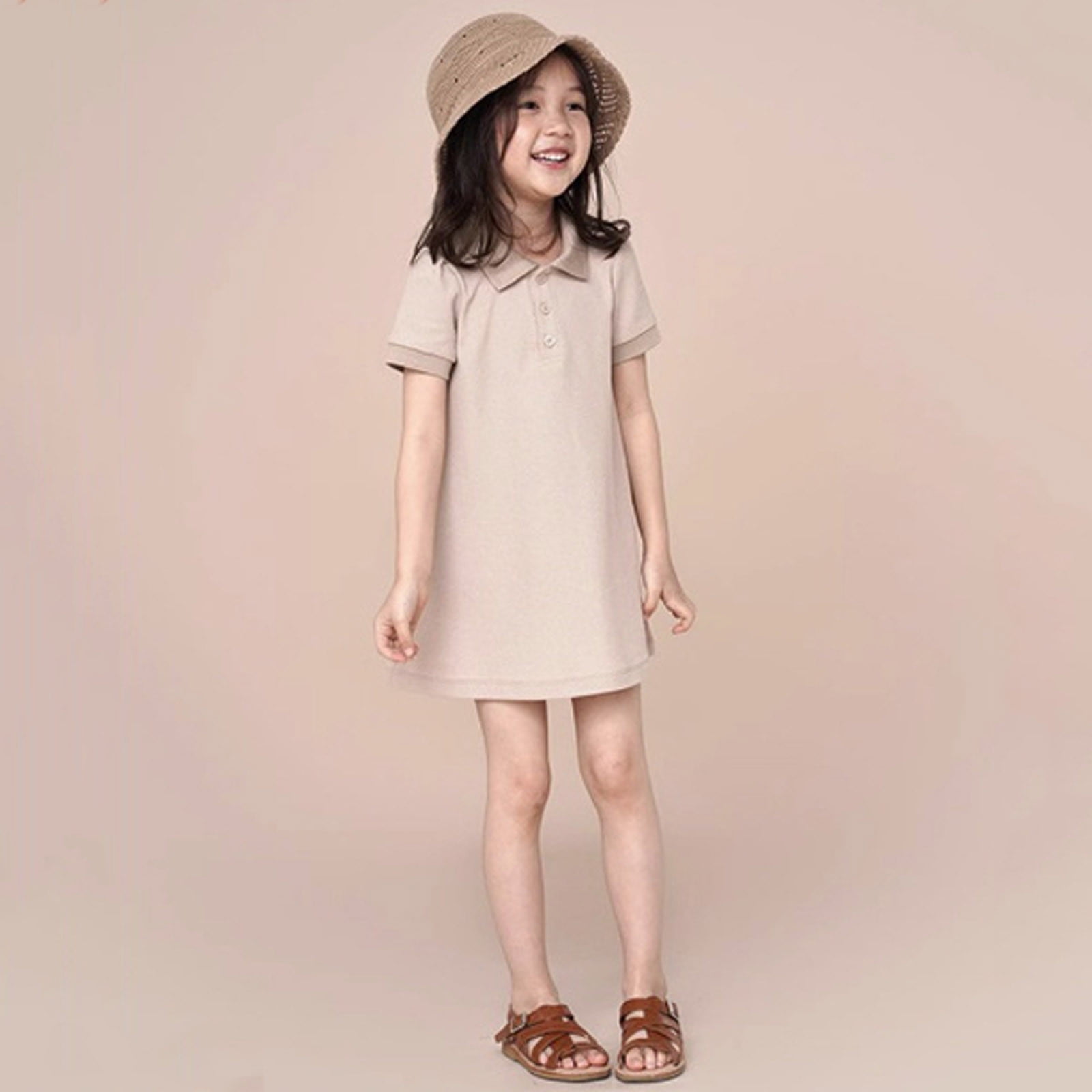 BAODANN Girls Summer Dress Casual Collar Plain Color Loose Fit ...