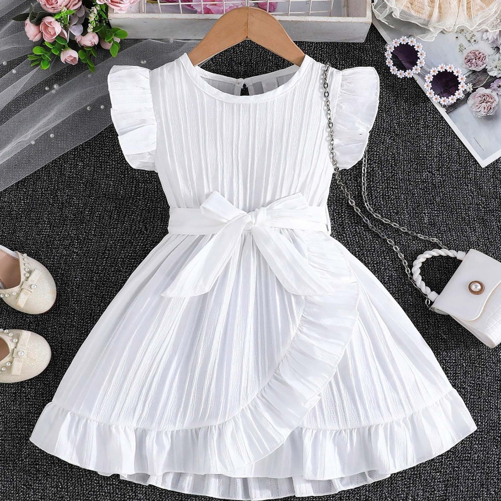 BAODANN Girls Summer Dress Casual Floral Sleeveless Round Neck Ruffled ...
