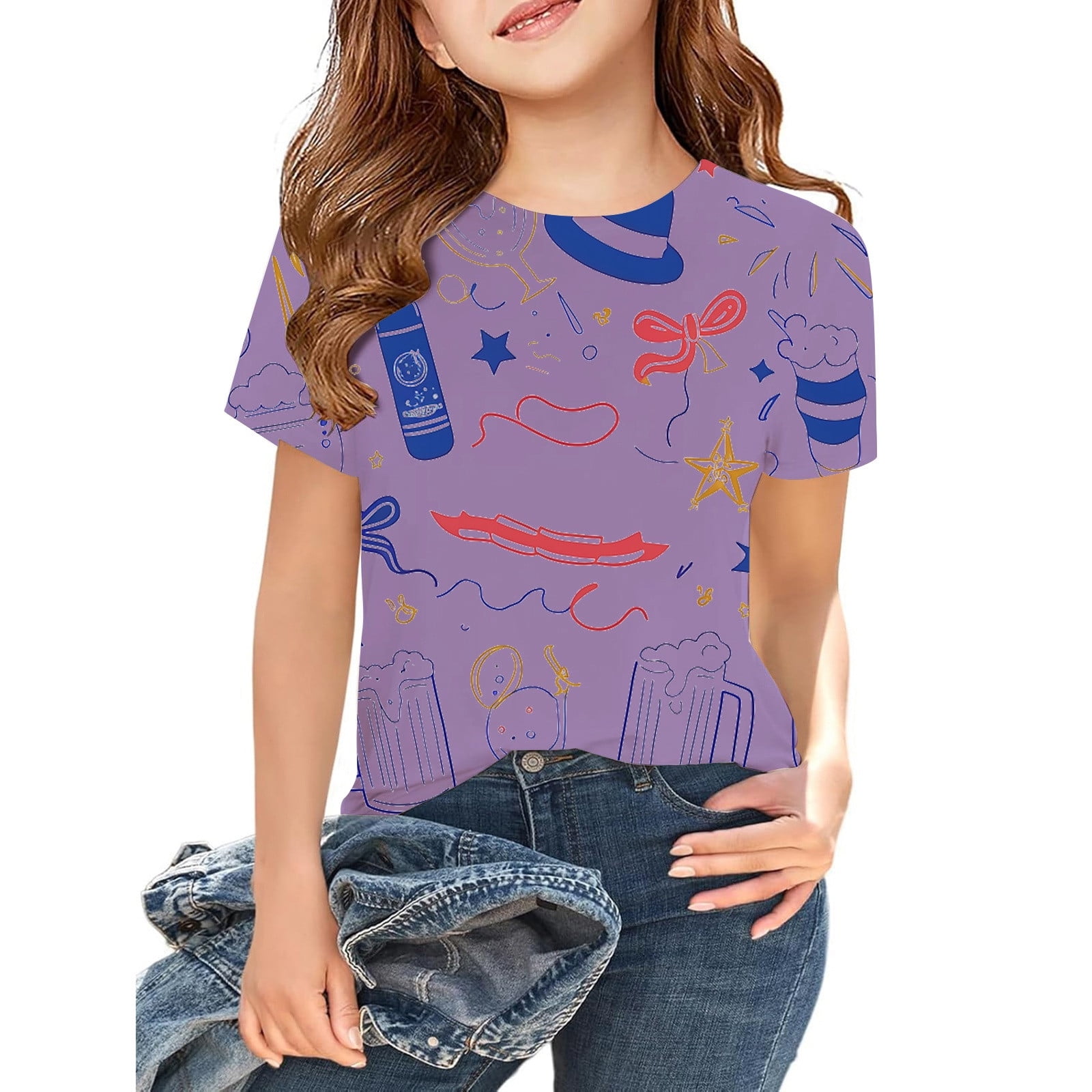 BAODANN Girls Summer Tops Casual Loose Fit Short Sleeve Tee For Outdoor ...