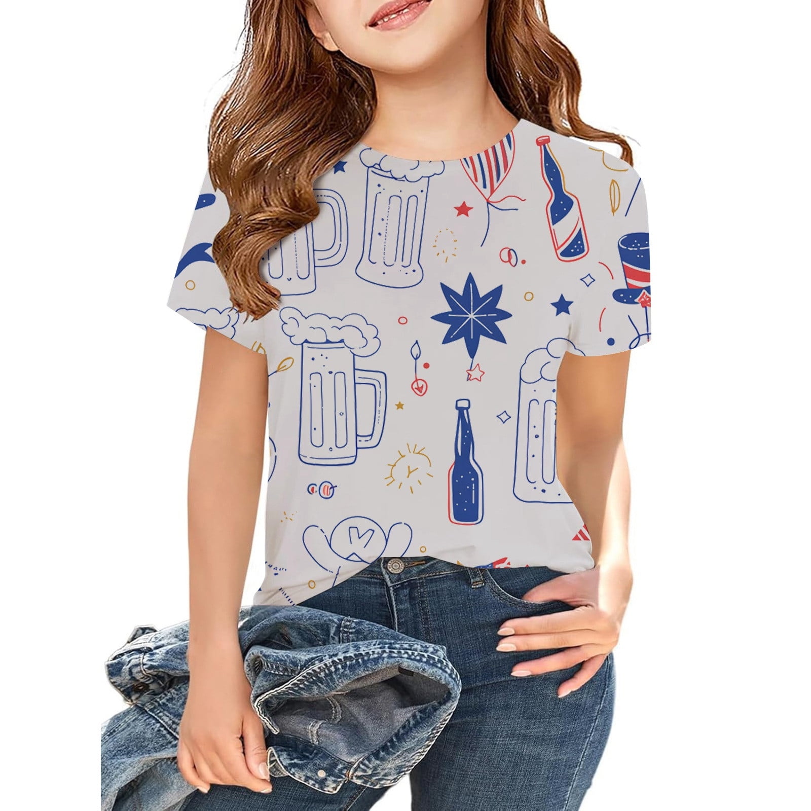 BAODANN Girls Summer Tops Casual Loose Fit Short Sleeve Tee For Outdoor ...