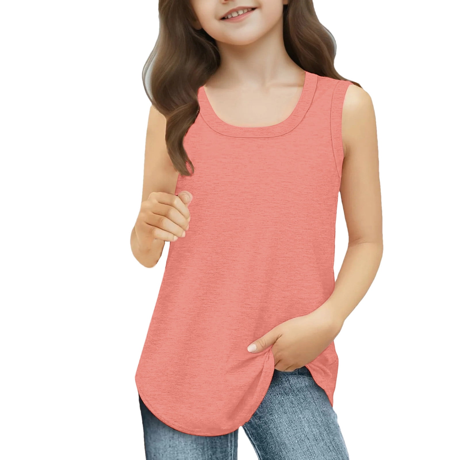 BAODANN Girls Tank Tops Kids Summer Crewneck Sleeveless Shirts ...