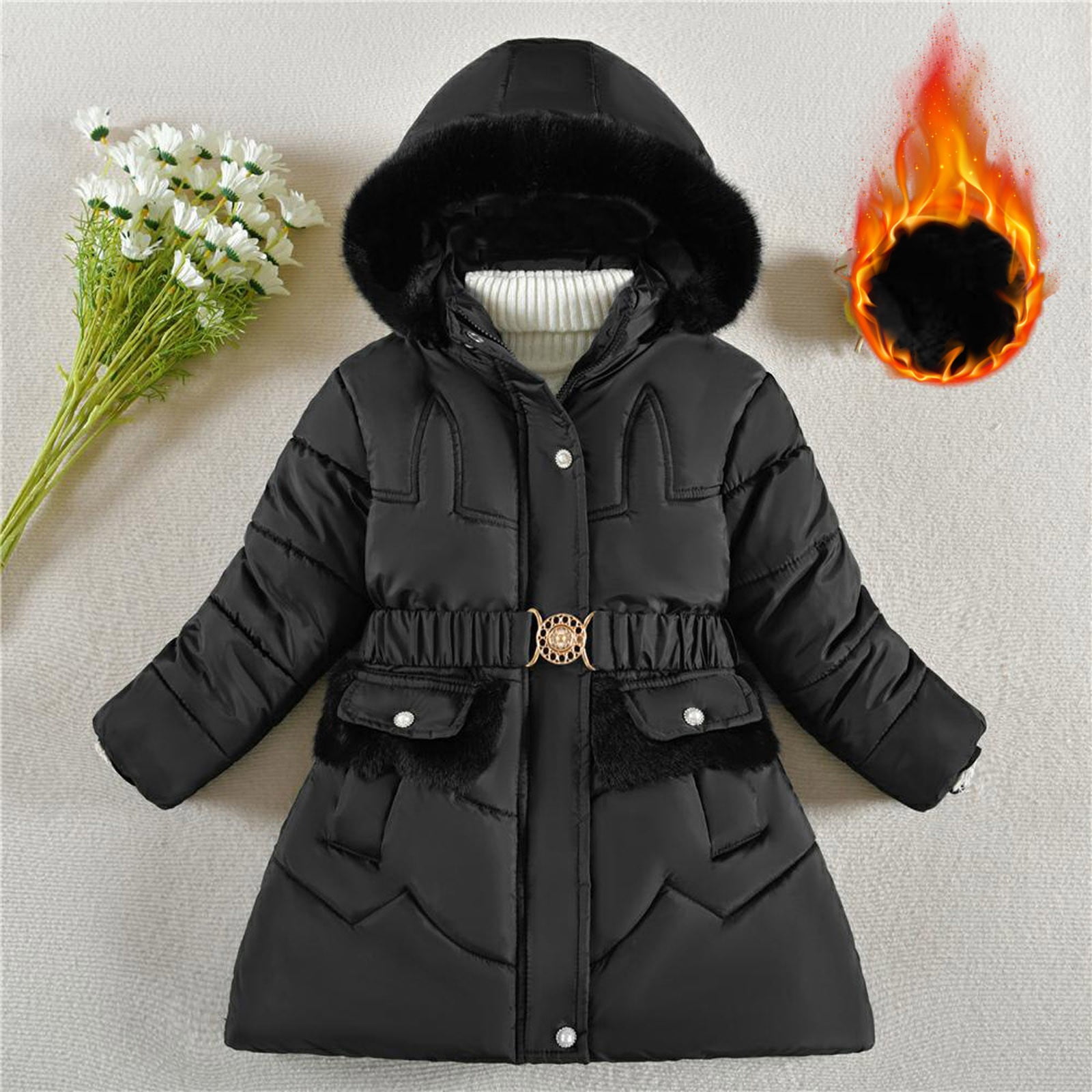 BAODANN Girls Winter Padded Thickened Medium Length Foreign Style ...