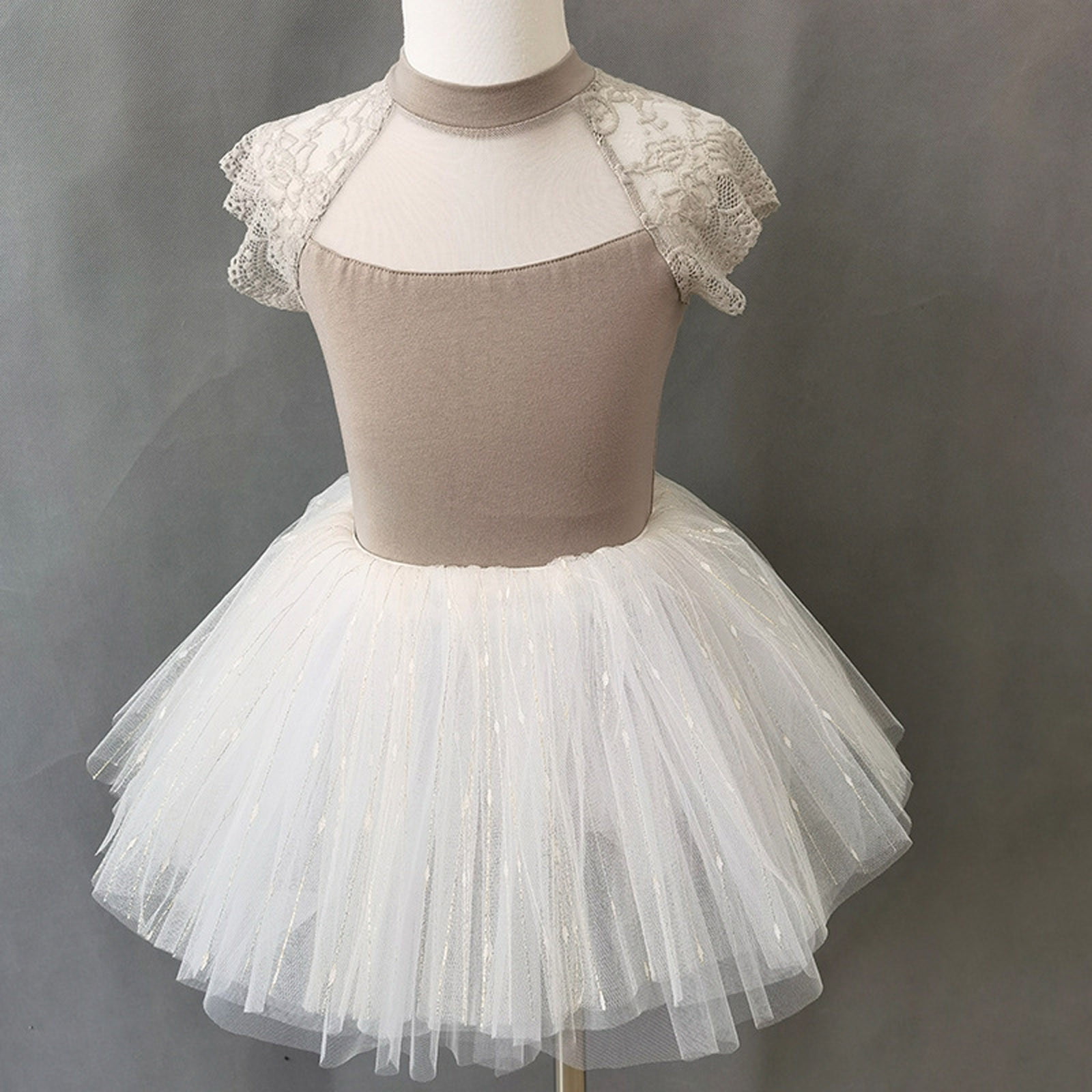 BAODANN Kid Girls Ballet Dance Dress Lace Short Sleeve Leotards With ...