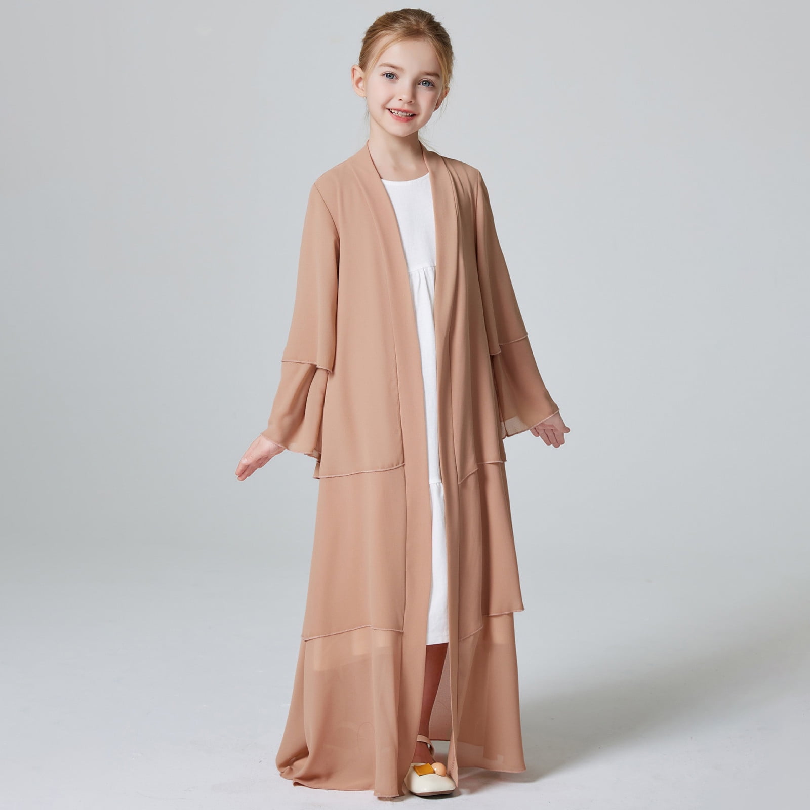 BAODANN Kids Chiffon Abaya For Girls Open Front Cardigan Dress Robe ...