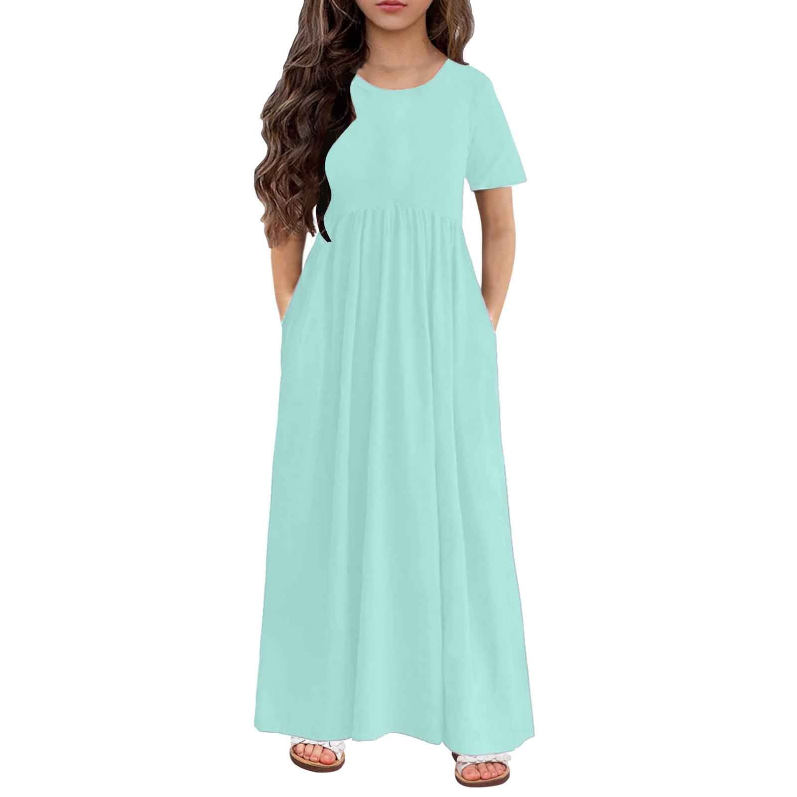 BAODANN Kids Solid Round Neck Short Sleeve Casual Comfortable Pocket ...