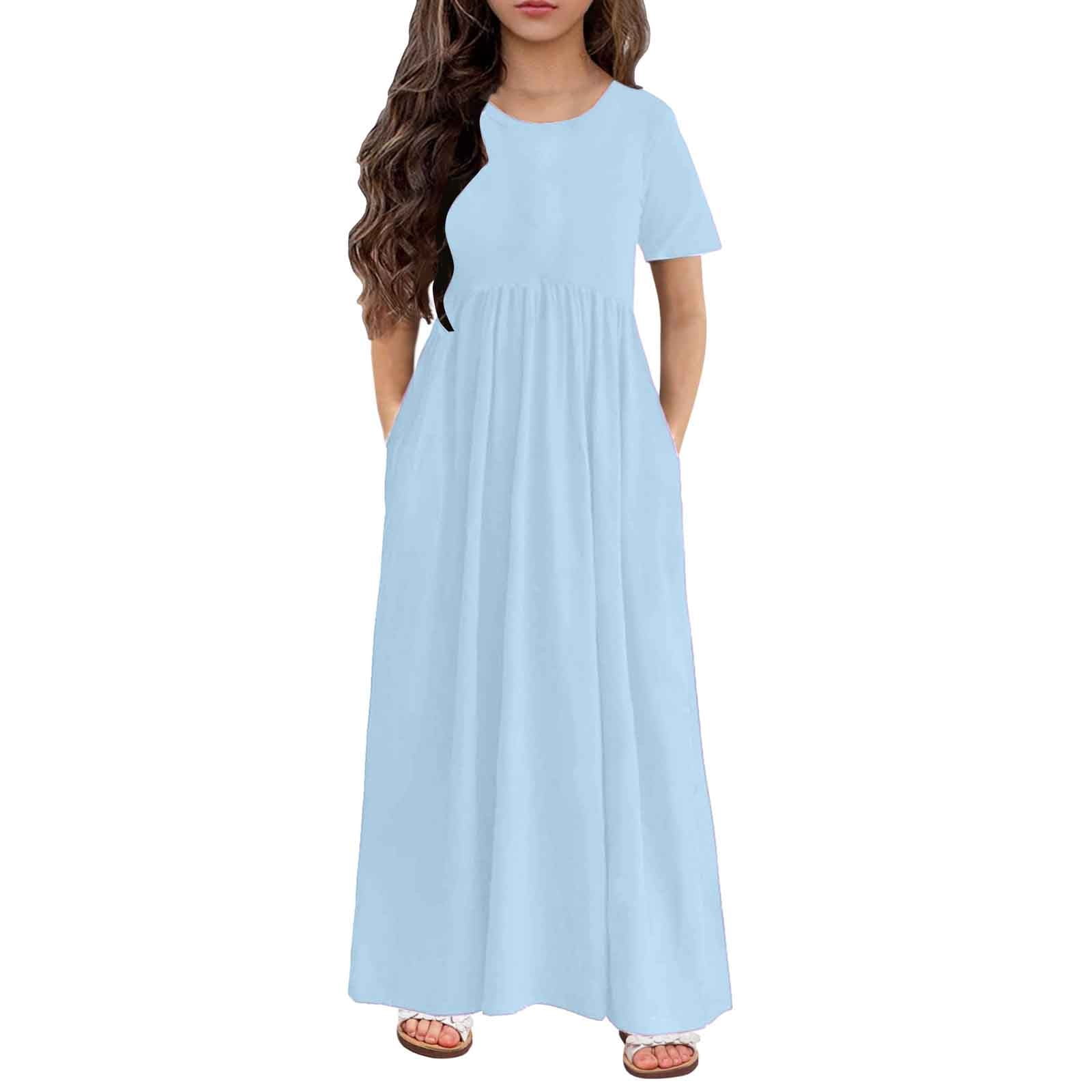BAODANN Kids Solid Round Neck Short Sleeve Casual Comfortable Pocket ...