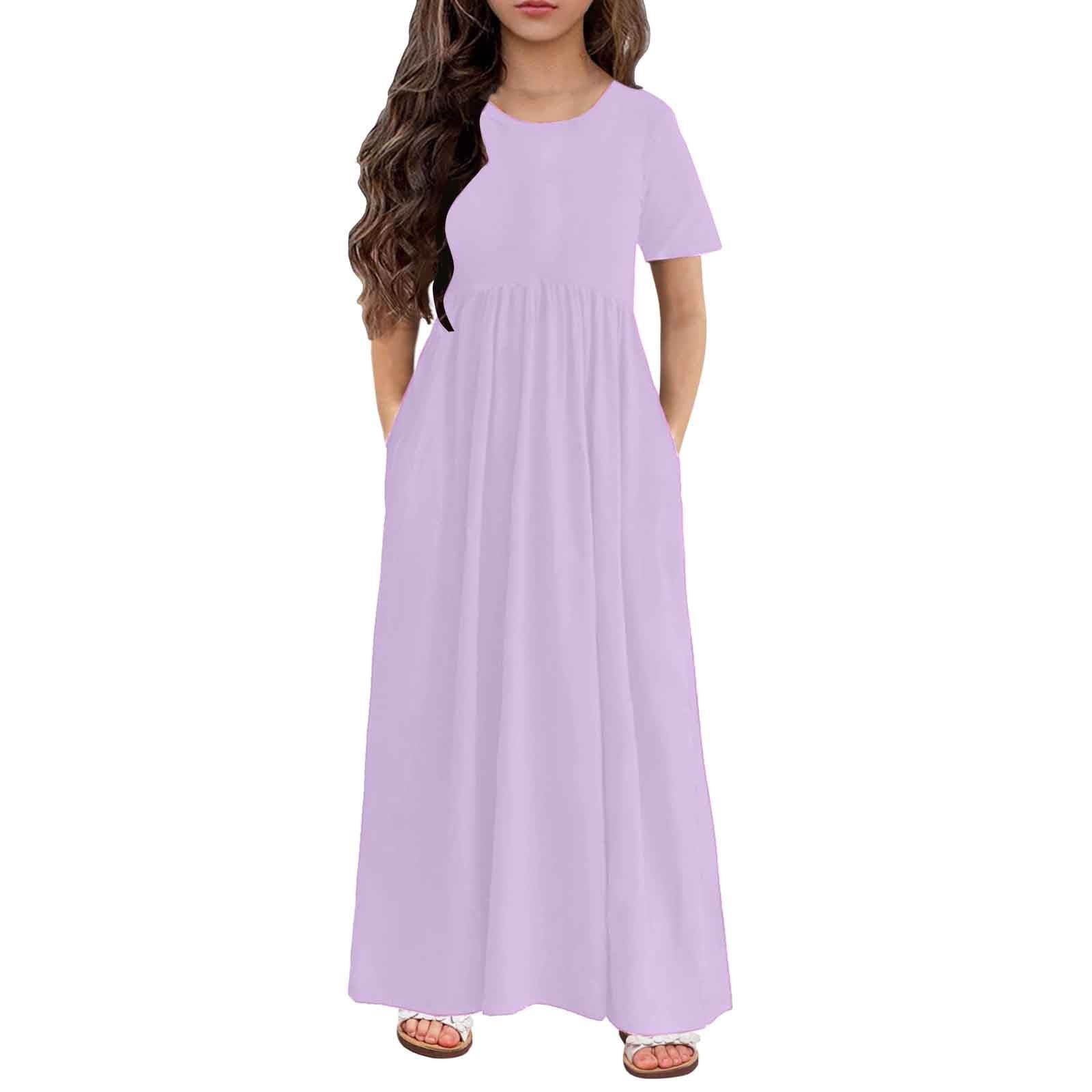 BAODANN Kids Solid Round Neck Short Sleeve Casual Comfortable Pocket ...