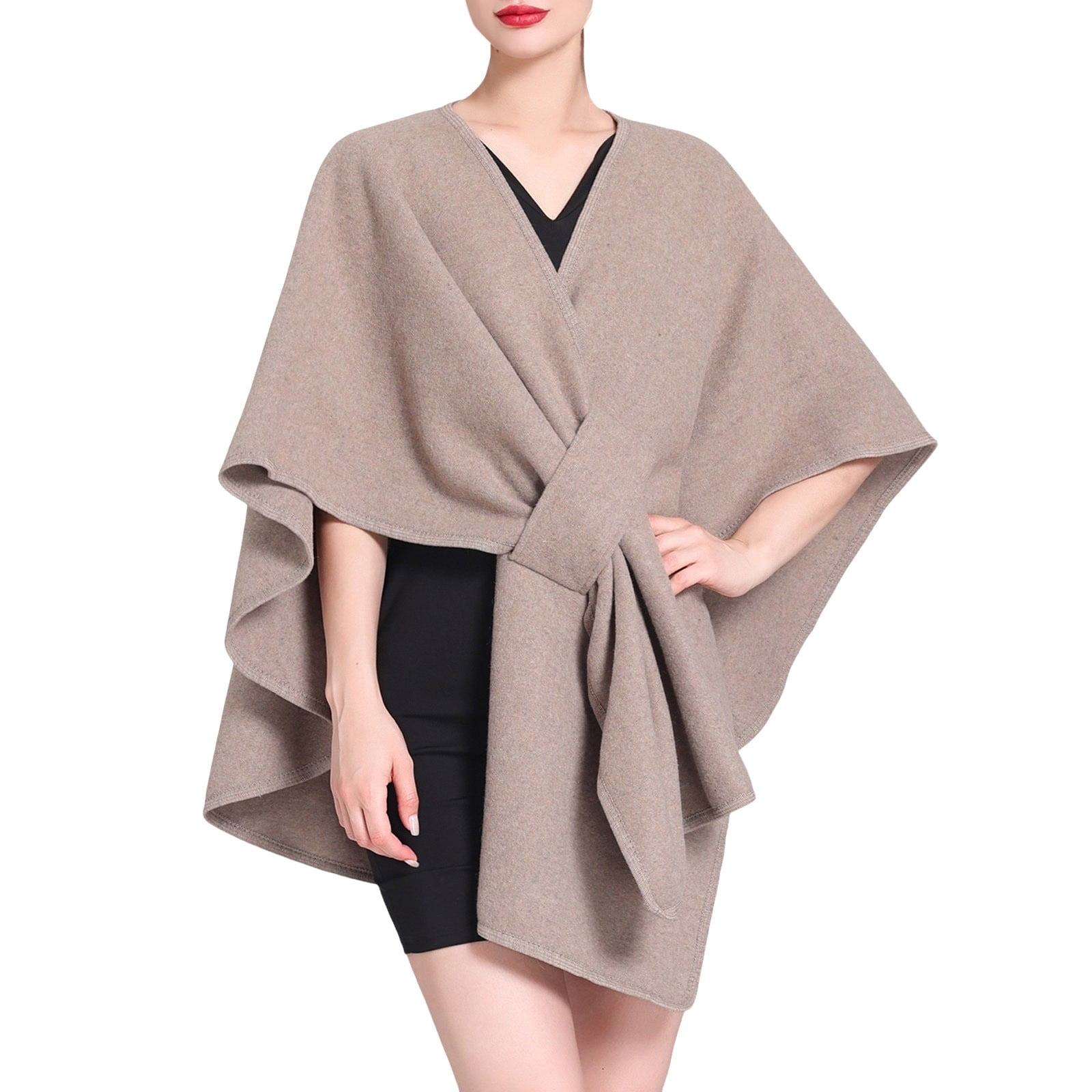 BAODANN Ladies Autumn Winter Imitation Collar Hooded Shawl Cape Ladies ...