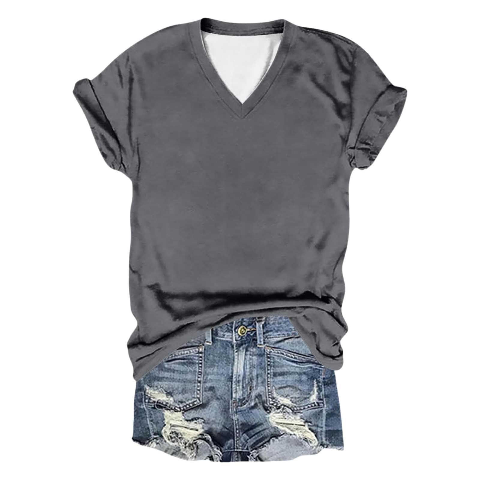 BAODANN Ladies and Wind Election Blue V Neck Short Sleeved T Shirt ...