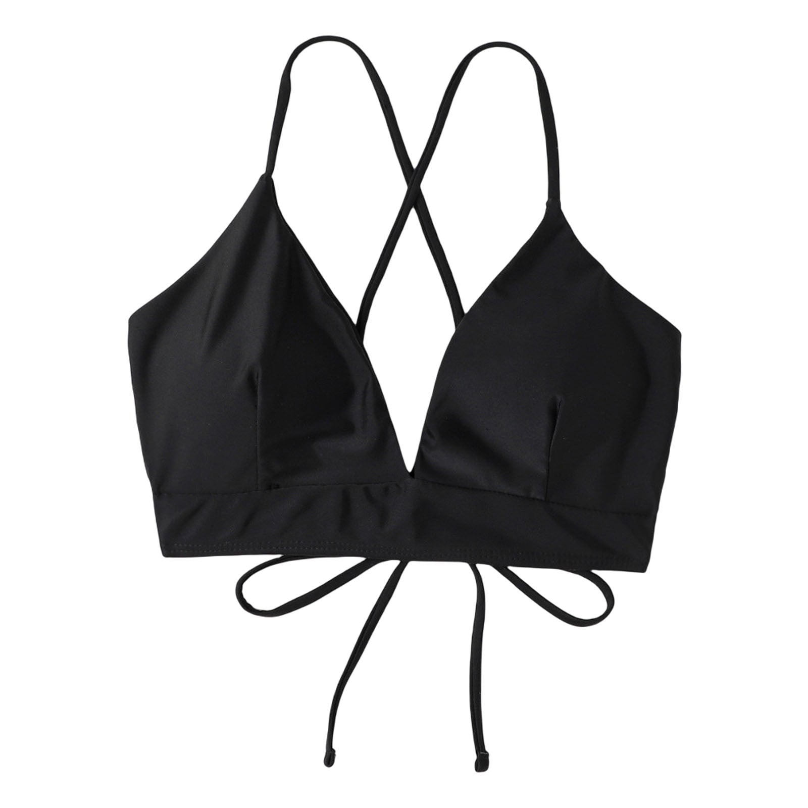 BAODANN New Black Split Swimsuit Top Lace Up Backless Bra Pack of Bras ...