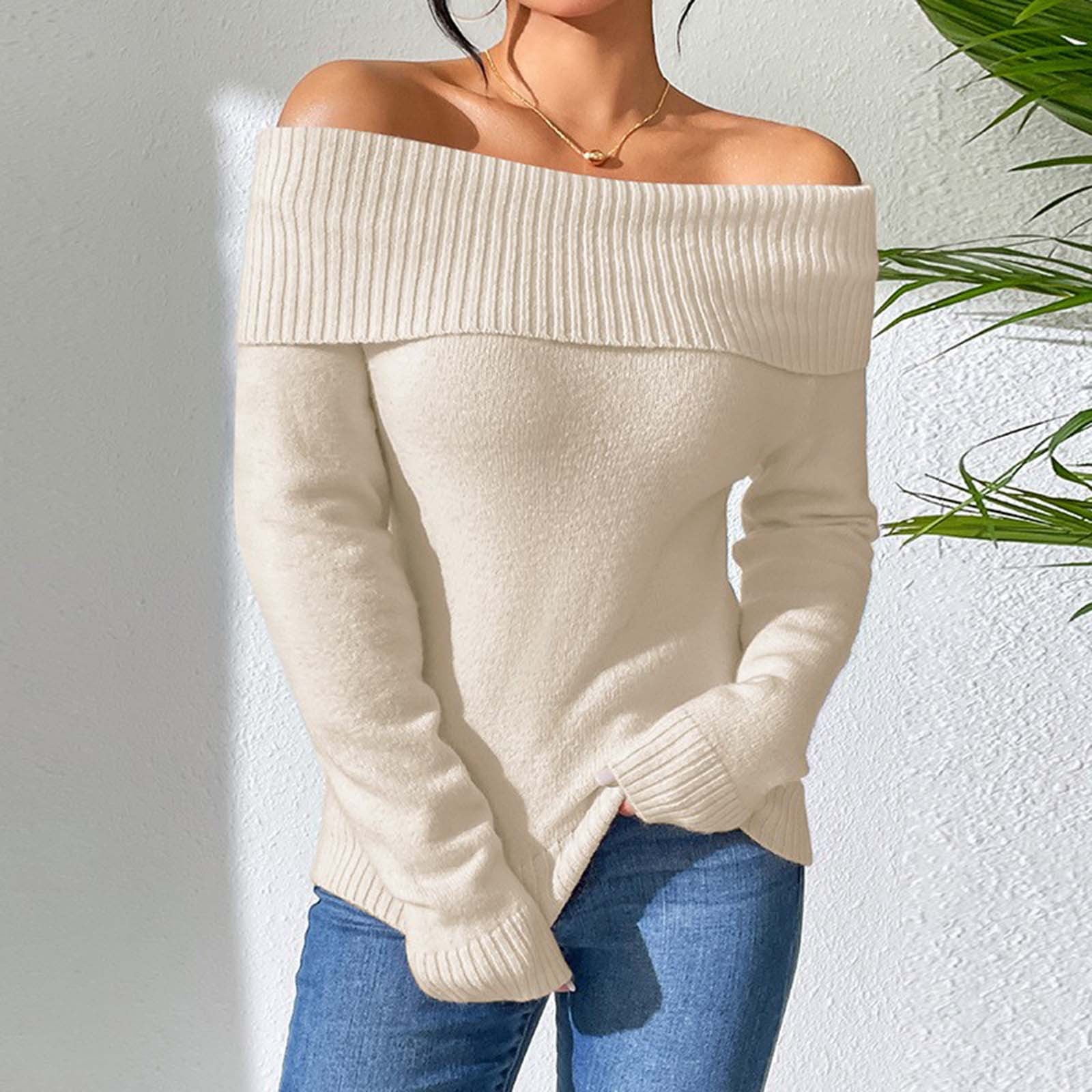 BAODANN New Women's Slim Fit Lapel One Shoulder Sweater Sexy Off ...