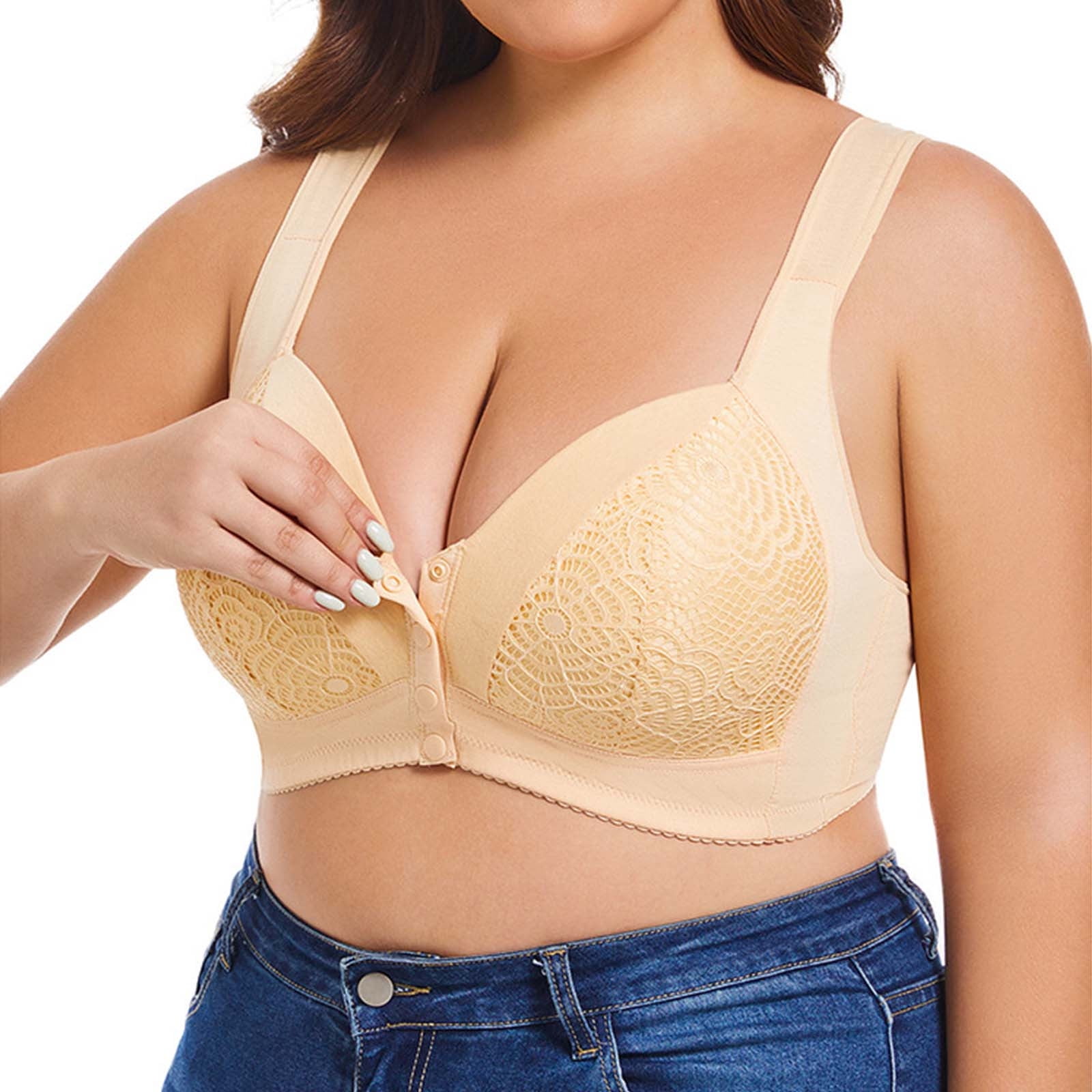 BAODANN Plus Size Lace Bralette No Wire Front Closure Big Cup Sleep Bra for Comfort Womens Bra ...