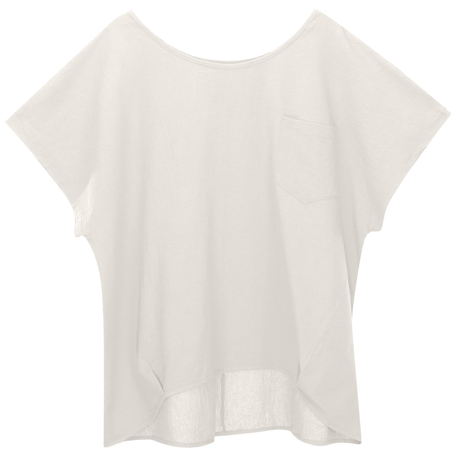 BAODANN Pure Color Round Neck Linen Pocket Casual Loose Short Sleeve T ...
