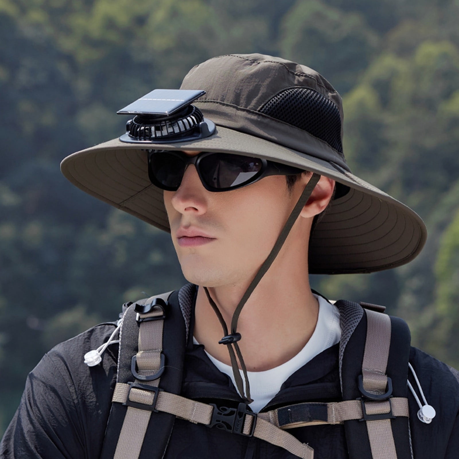 BAODANN Solar Fan Bucket Hat for Men Women Wide Brim Sun Outdoor Summer Hiking Fishing Beach ...