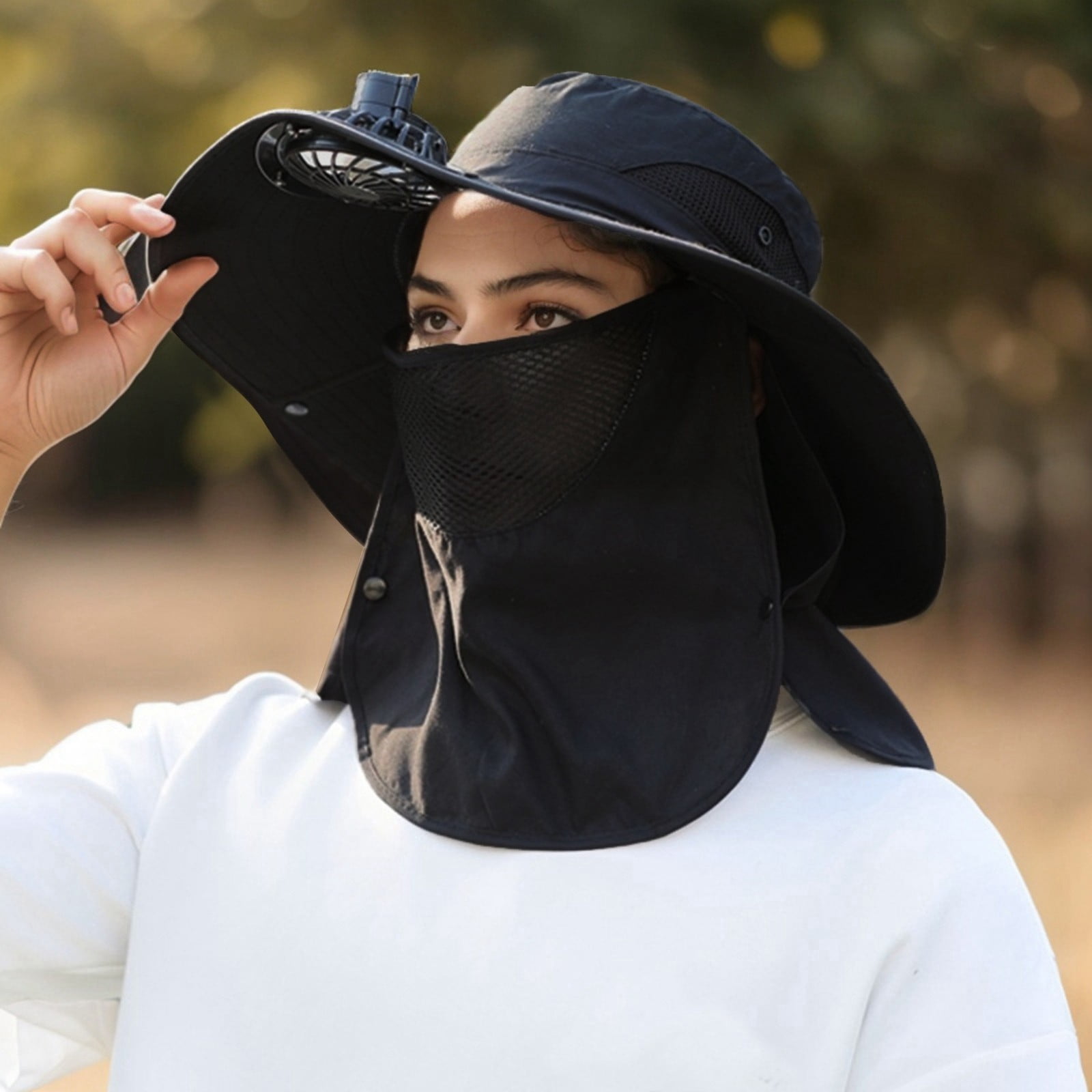 BAODANN Summer Outdoor Sun Hats with Ventilated Fan and Drawstring for Leisure Activities ...