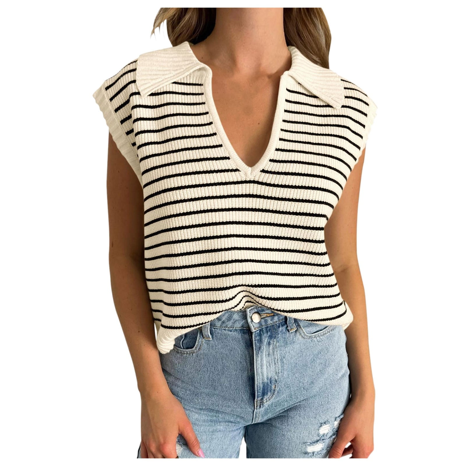 BAODANN Summer Sweaters for Women V Neck Cap Sleeve Tops Sleeveless ...