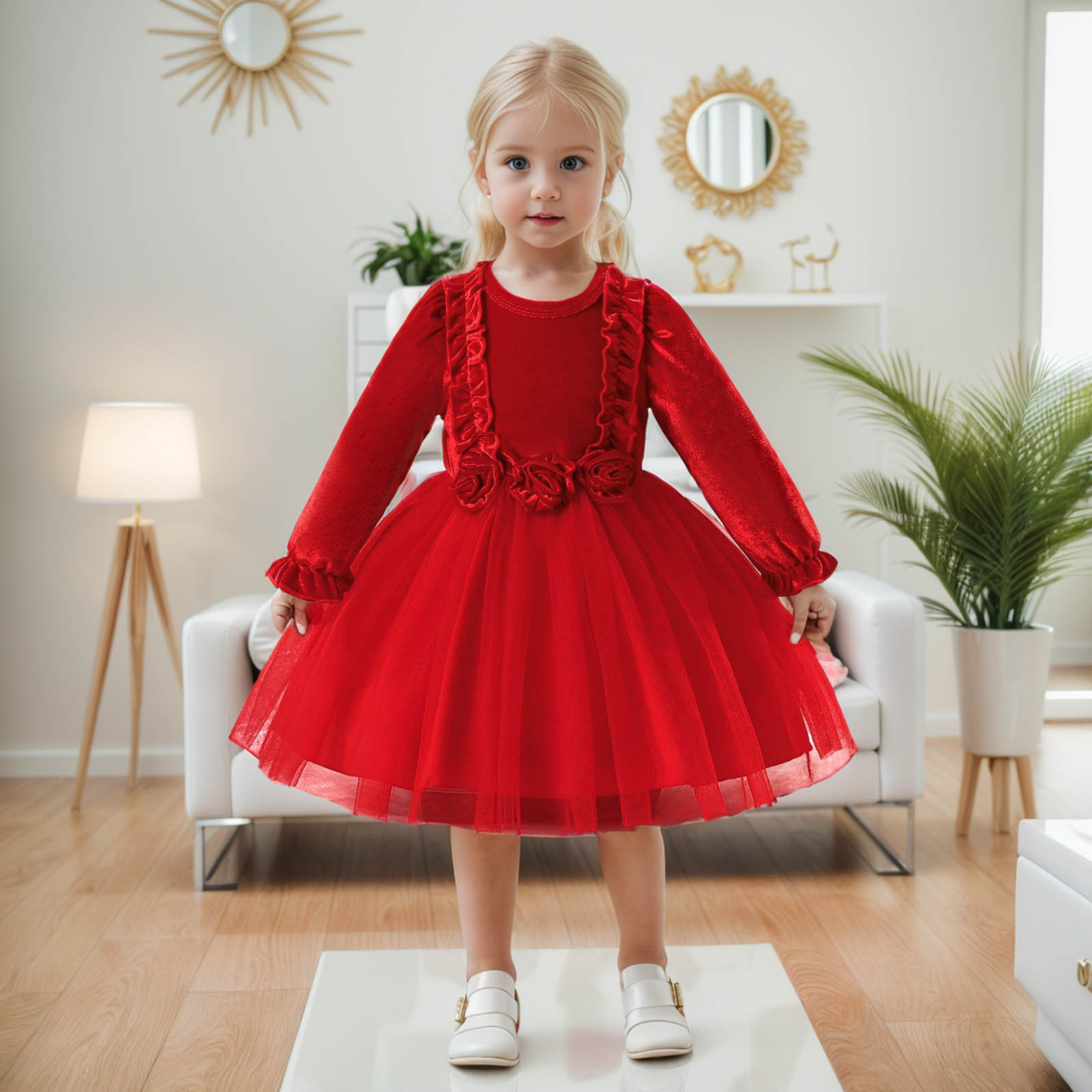 BAODANN Toddler Children Girls Long Sleeve Flowers Lace Dresses Dress ...