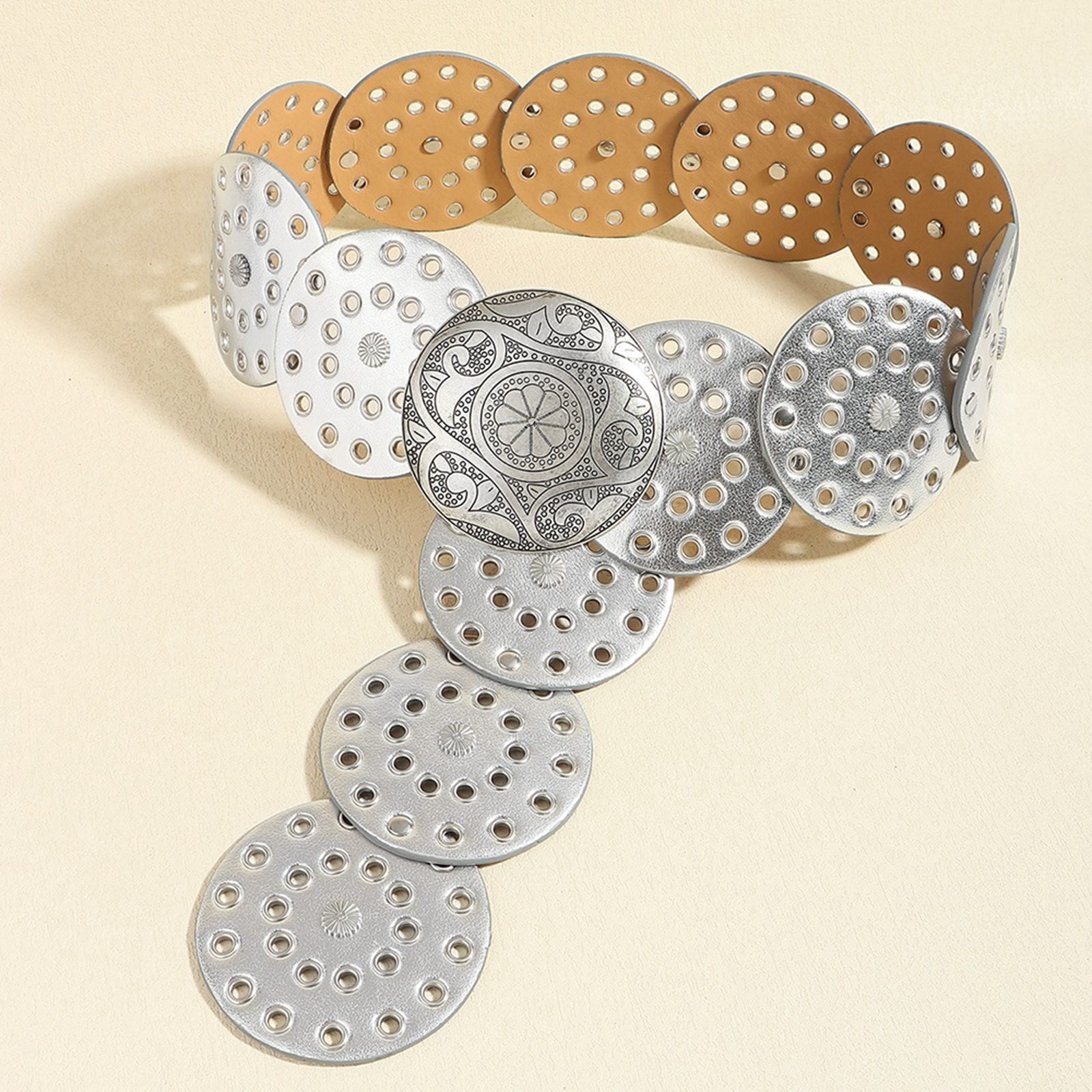 BAODANN Vintage Denim Western Women's Belt Unique Circular Cutout Metal ...