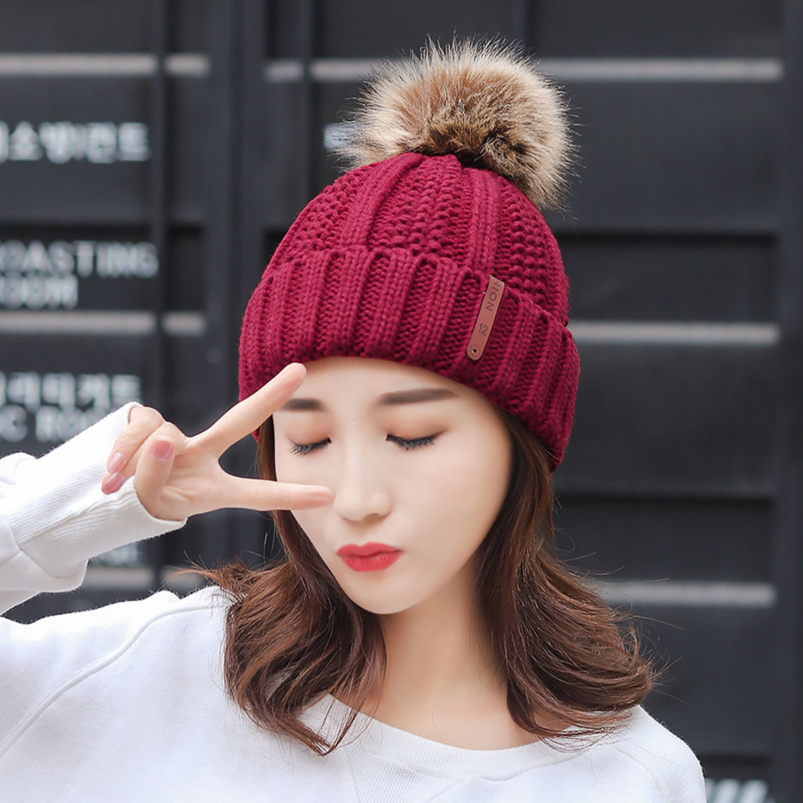 BAODANN Warm Windproof Hat Stripe Women's Knit Thicken Wool Solid ...