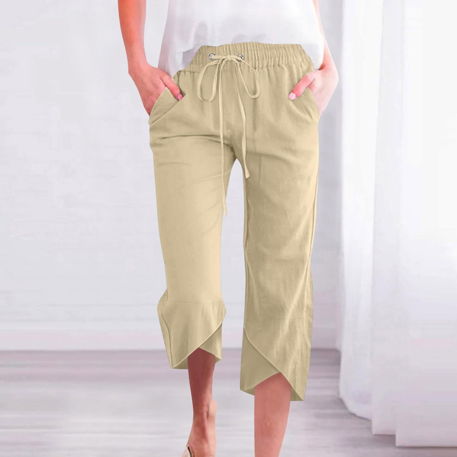 BAODANN Women 3/4 Pants Loose Summer Pants Lightweight Straight Pants for Women Beach Cover up ...