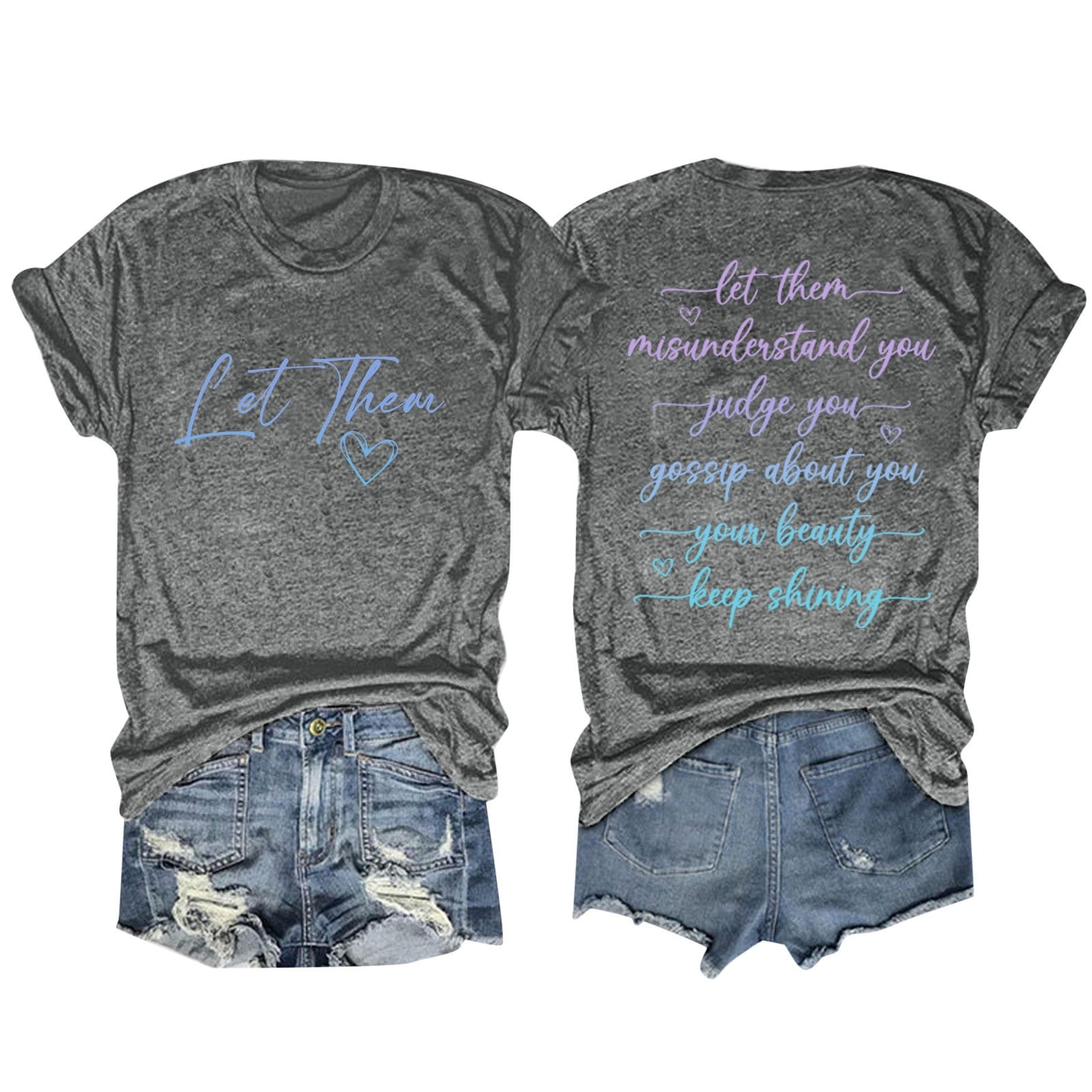 BAODANN Women Let Them Letter Print Round Neck Short Sleeve T Shirt Top ...