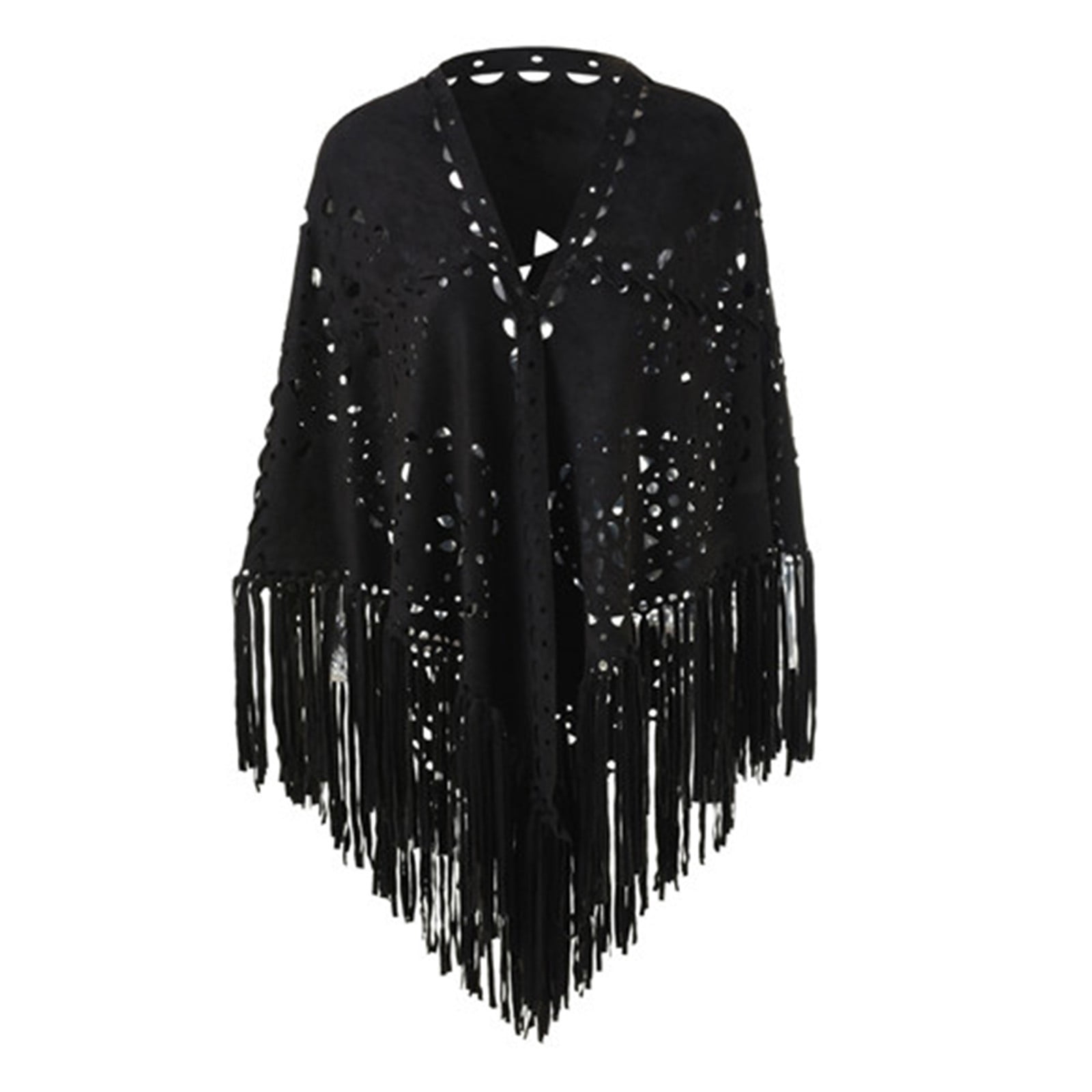 BAODANN Women Loose Suede Fringes Open Cape Poncho Scarf With Punch ...