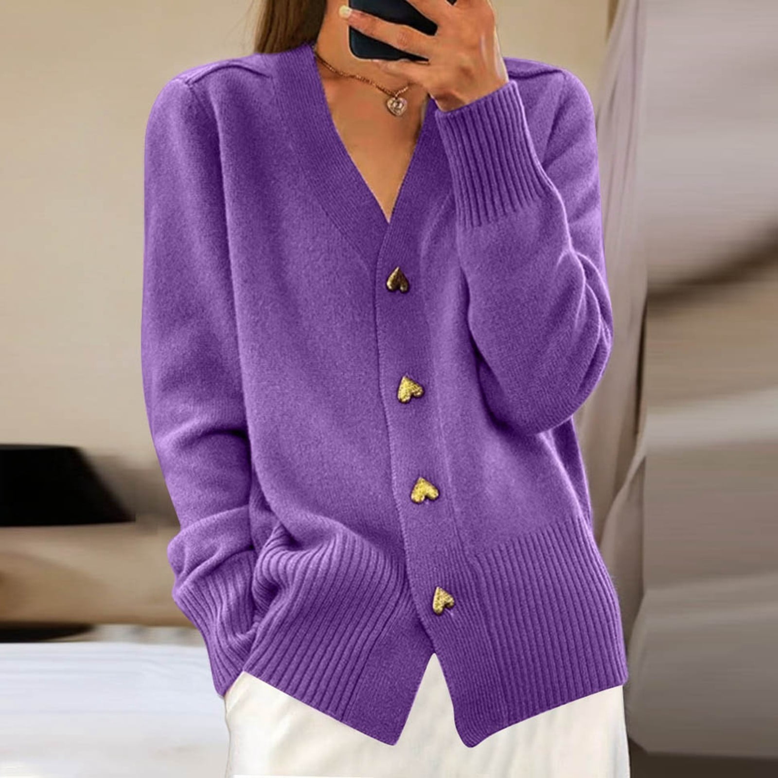 BAODANN Women Solid Casual Long Sleeve V Neck Knitted Cardigan Sweater ...