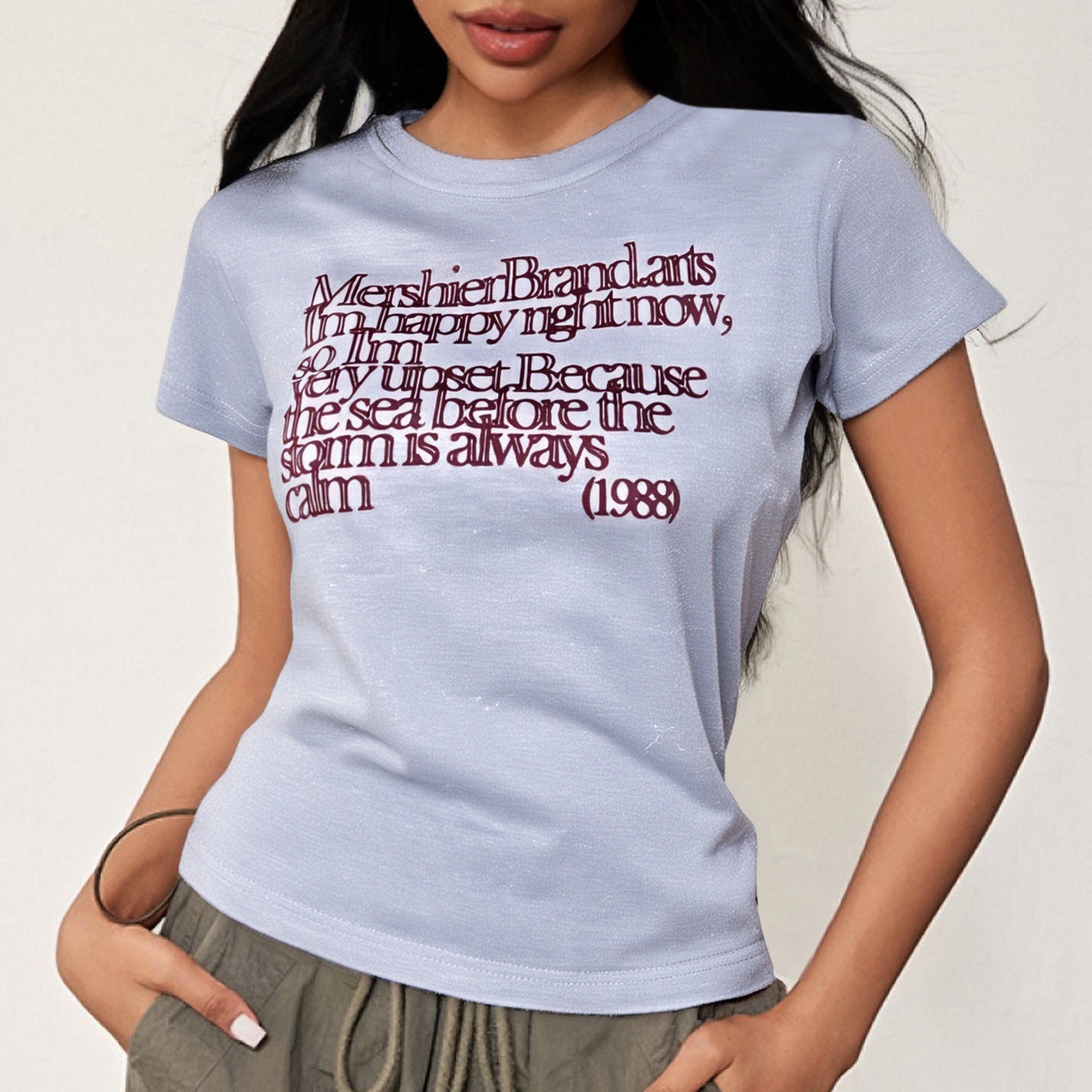 BAODANN Women's Casual Letter Print Round Neck T Shirt Basic Staple Tee ...