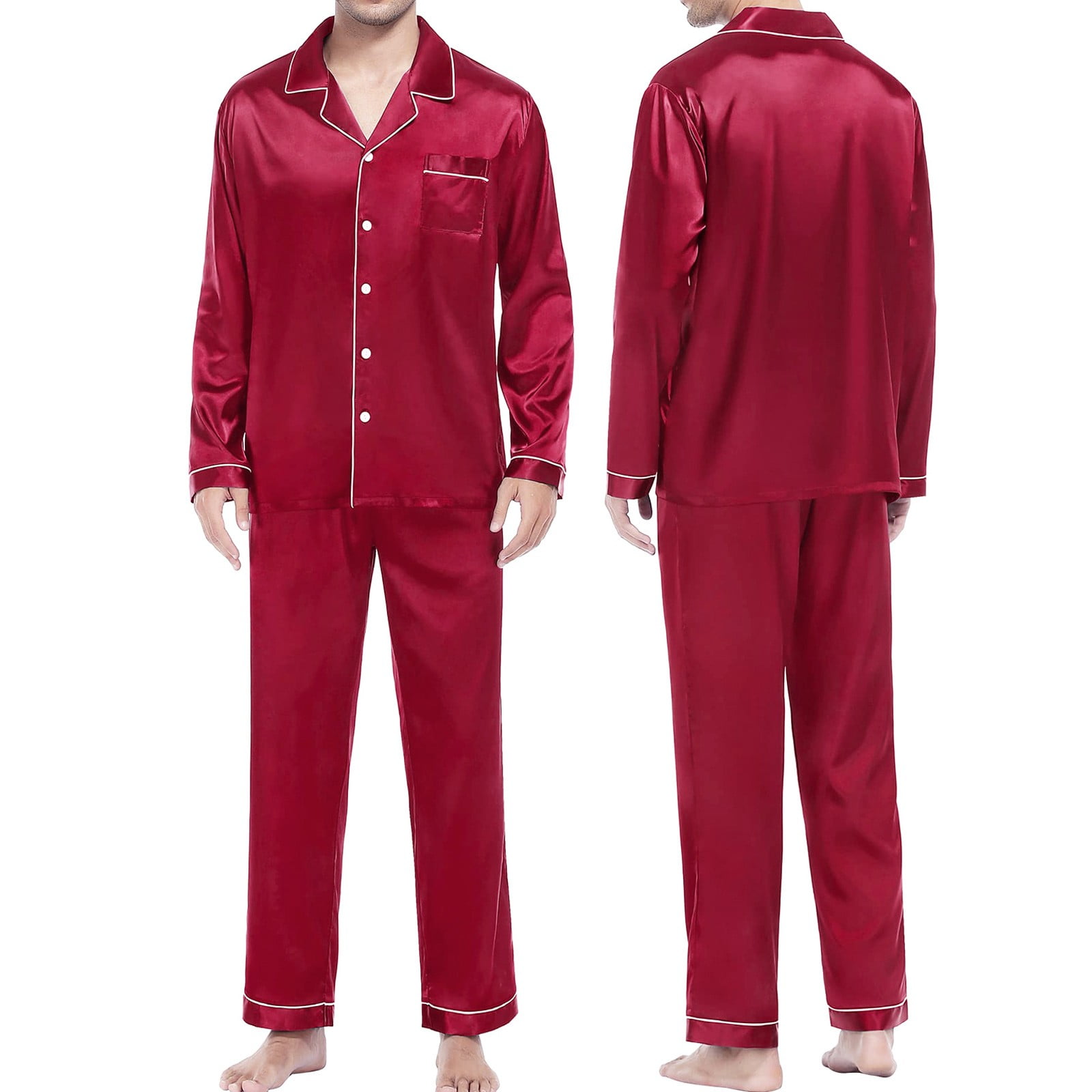 BAODANN Women's Casual Pyjamas Long Sleeve Blouse Button Silk Satin Two ...