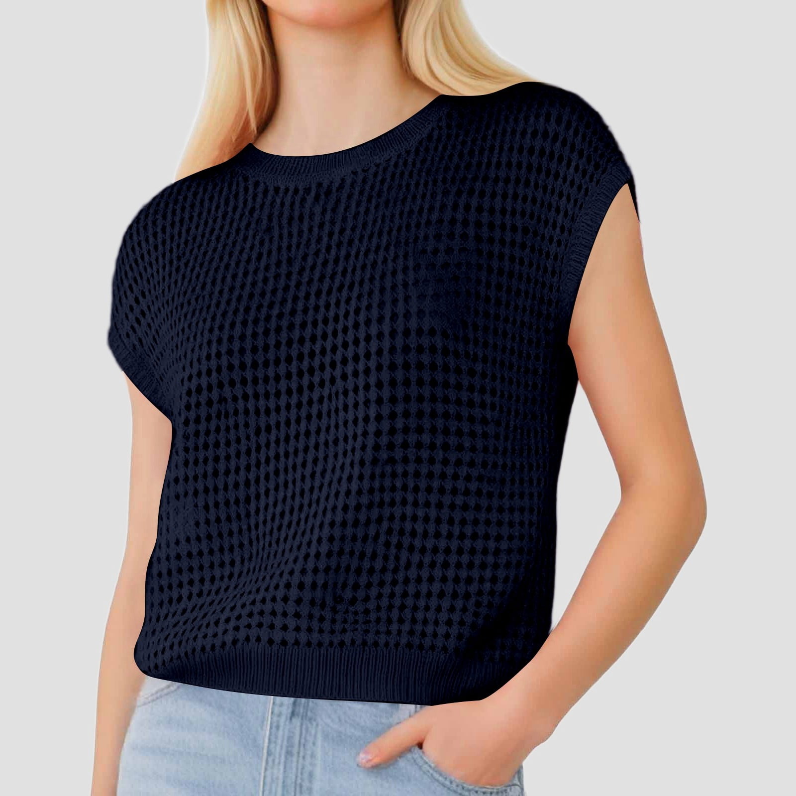BAODANN Women's Casual Round Neck Short Sleeve Hollow Out Top For ...