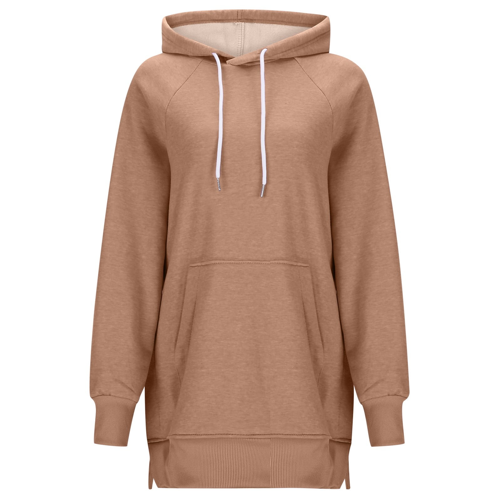 BAODANN Women's Casual Solid Color Hoodie Medium Long Loose Split Top ...