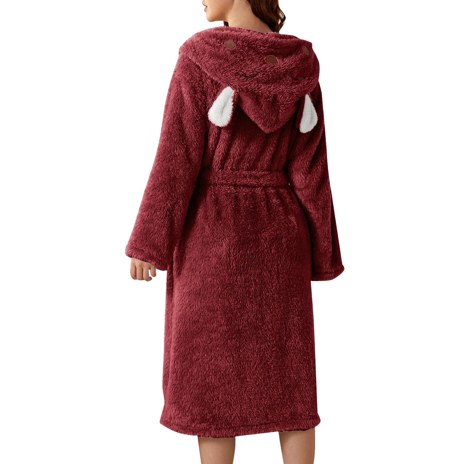 BAODANN Women's Double Pocket 3d Ear Hooded Flannel Bathrobe Soft and ...