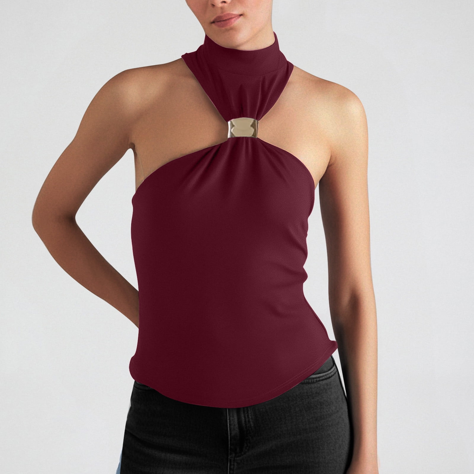 BAODANN Women's Fashion Tops Casual Sleeveless High Neck Tank Top With ...