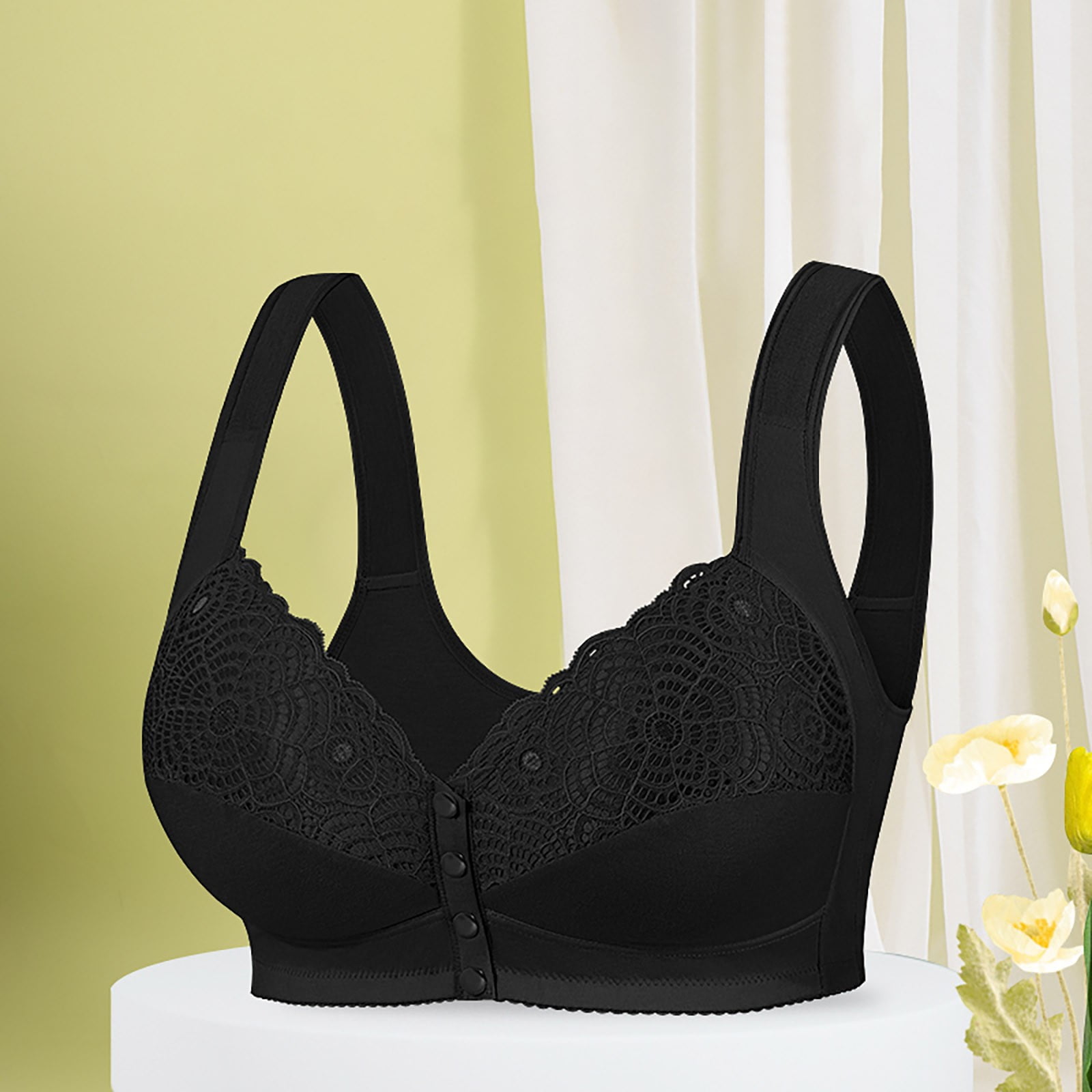 BAODANN Women's Fixed Cup Front Buckle Underwear For The Elderly Plus Size Bra Without Bra ...