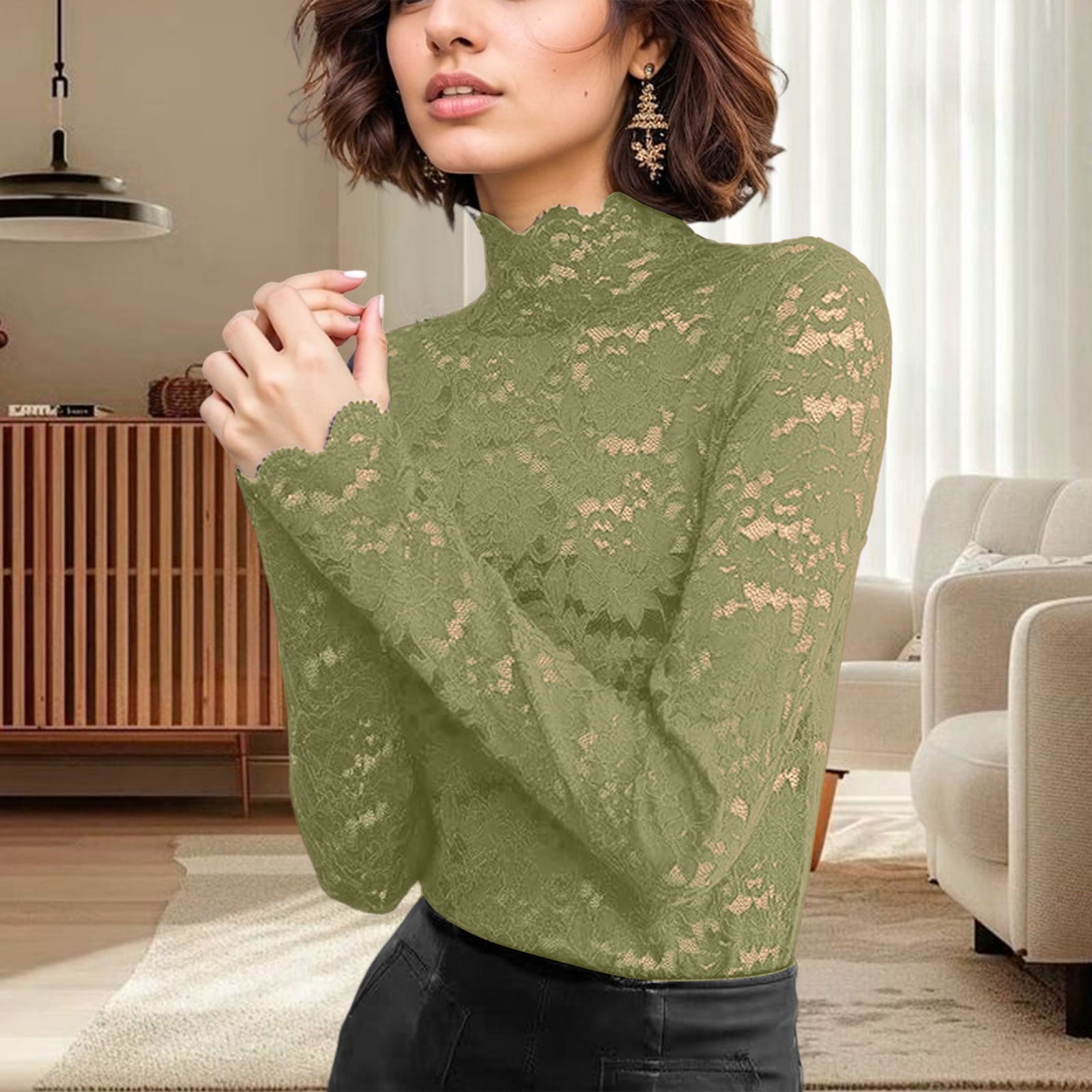 BAODANN Women's Floral Lace Top Long Sleeve See Through Mesh Underwear ...