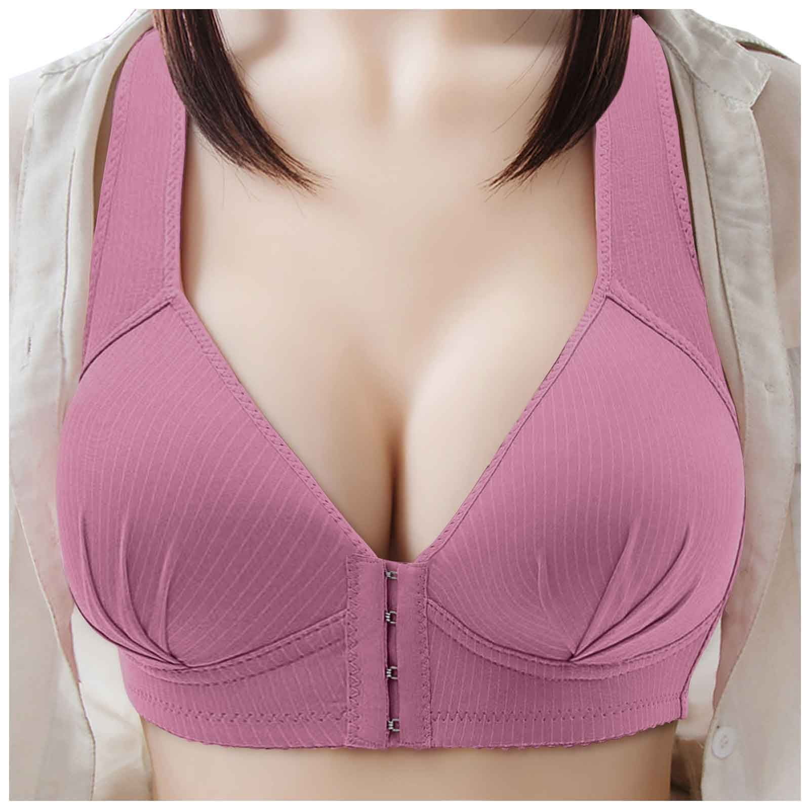 BAODANN Women's Front Side Buckle Lace Edge Without Steel Ring Movement Seamless Gathering ...