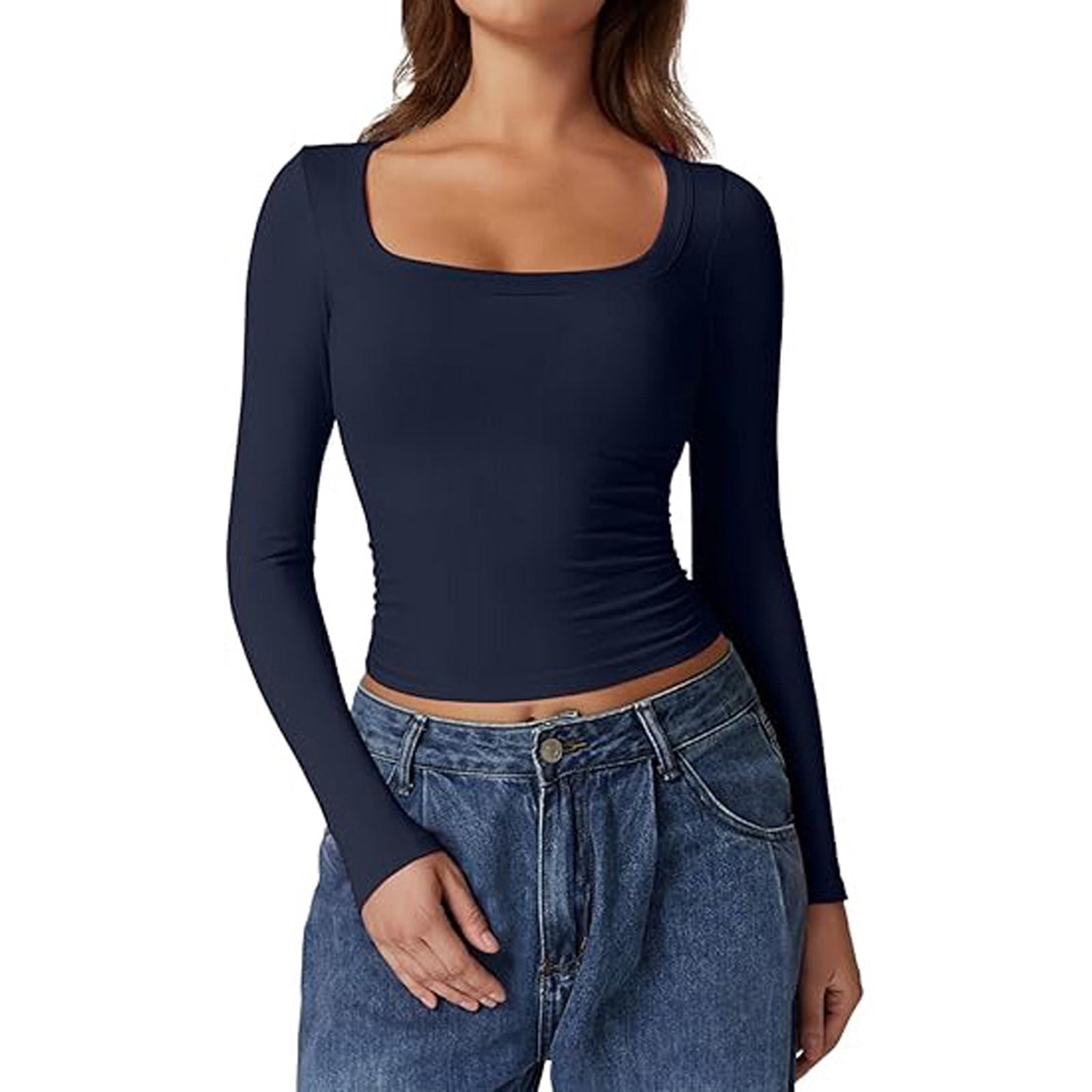 BAODANN Women's Long Sleeve T Shirts Neck Slim Fit Going Out Tops ...