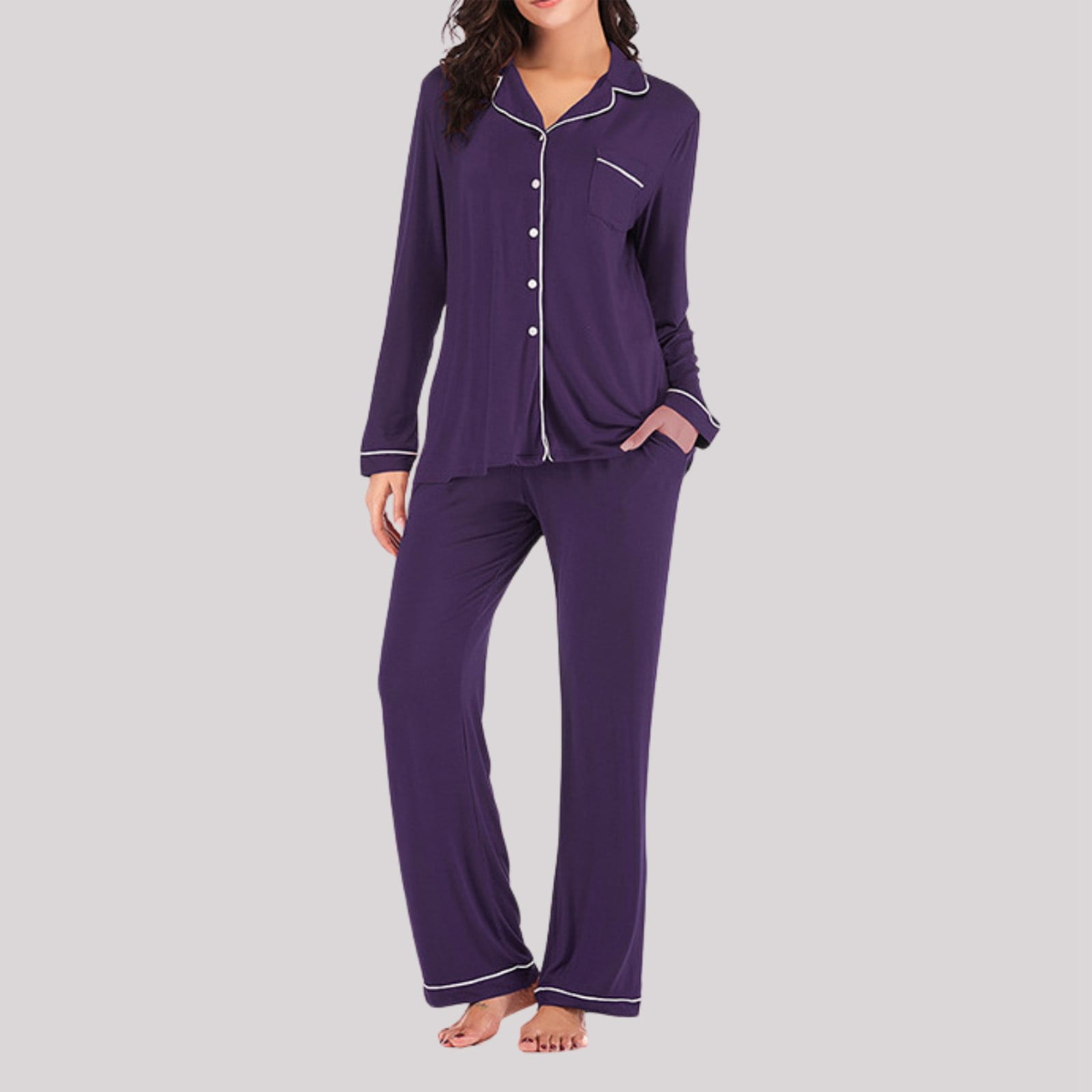 BAODANN Women's Pajama Set Notch Neck Soft Nightgown Short Sleeve Slick ...