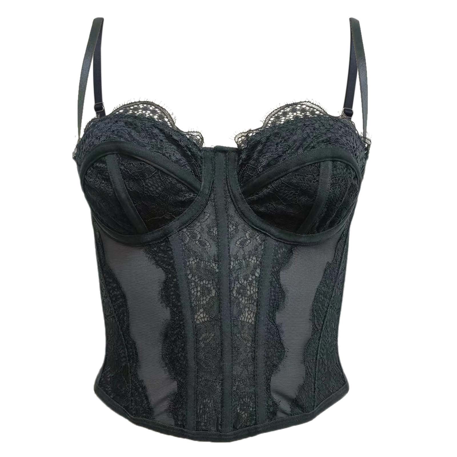 BAODANN Women's Solid Color Lace Corset Tops Sexy Going Out Party Tops ...