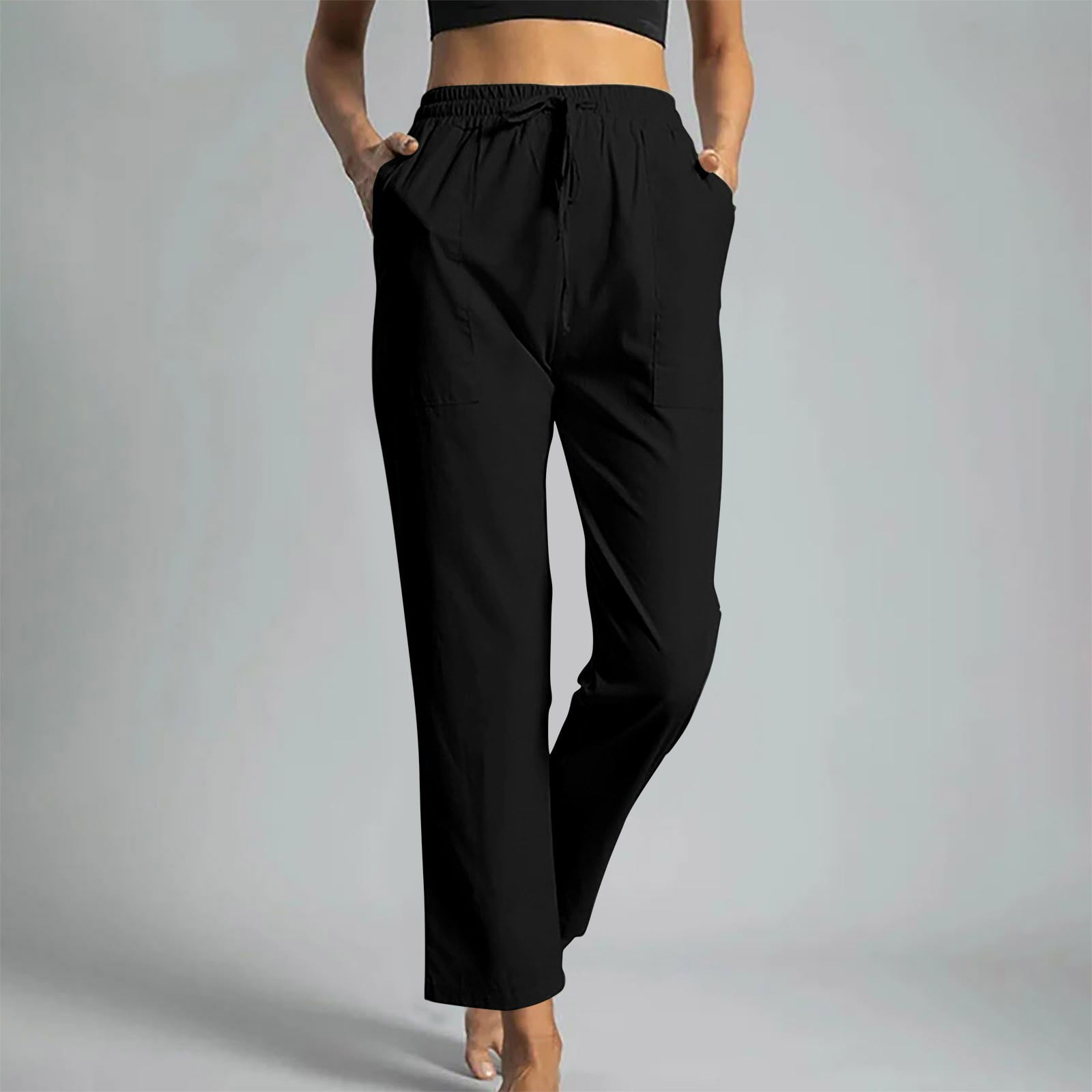 BAODANN Women's Solid Color Linen Drawstring Pants Loose Fit Casual ...