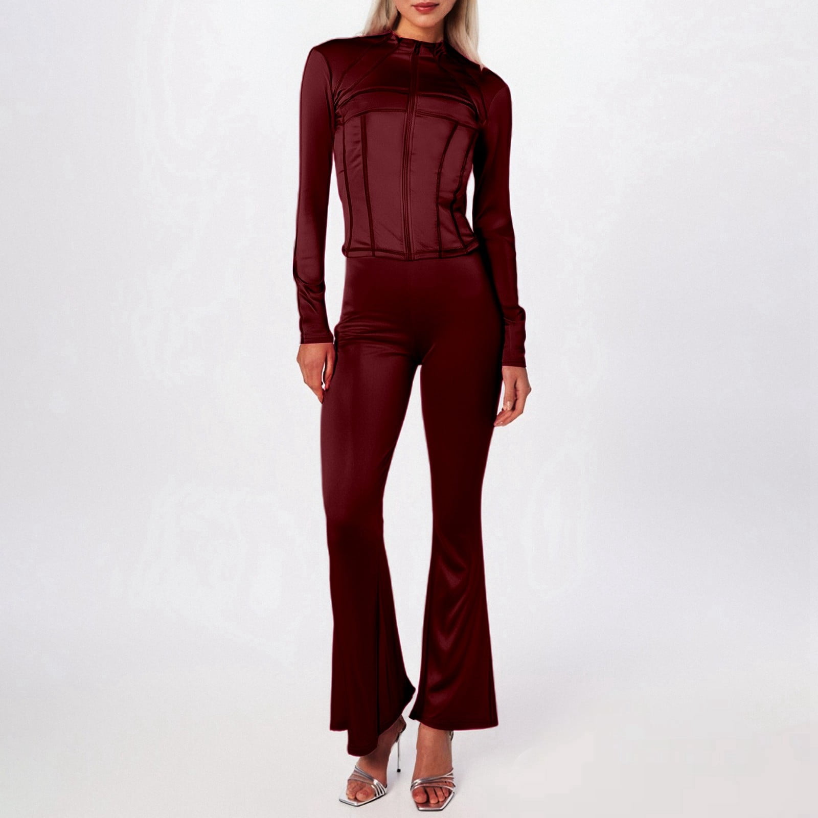 BAODANN Women's Sporty Casual Sexy Tight Long Sleeve Flared Set Womens ...