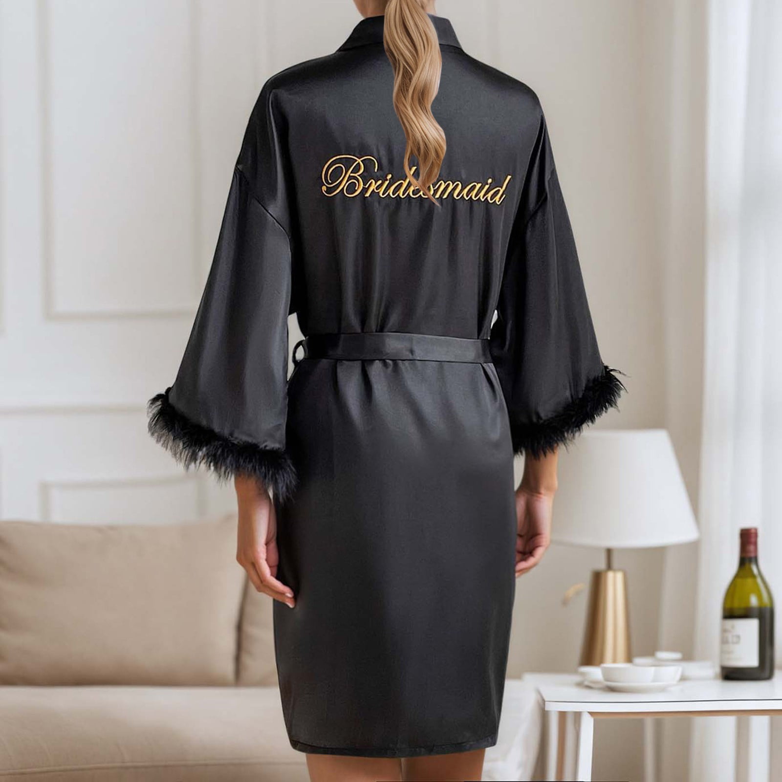 BAODANN Women's Wedding Party Robe Letters Kimono Satin Pyjamas ...