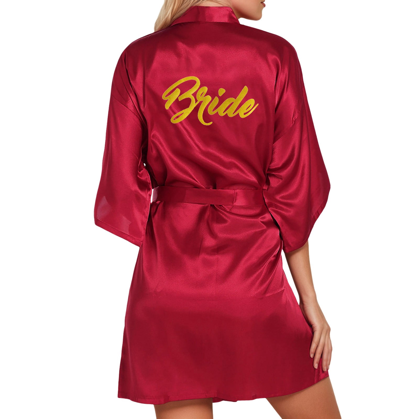 BAODANN Women's Wedding Party Robe Letters Kimono Satin Pyjamas ...