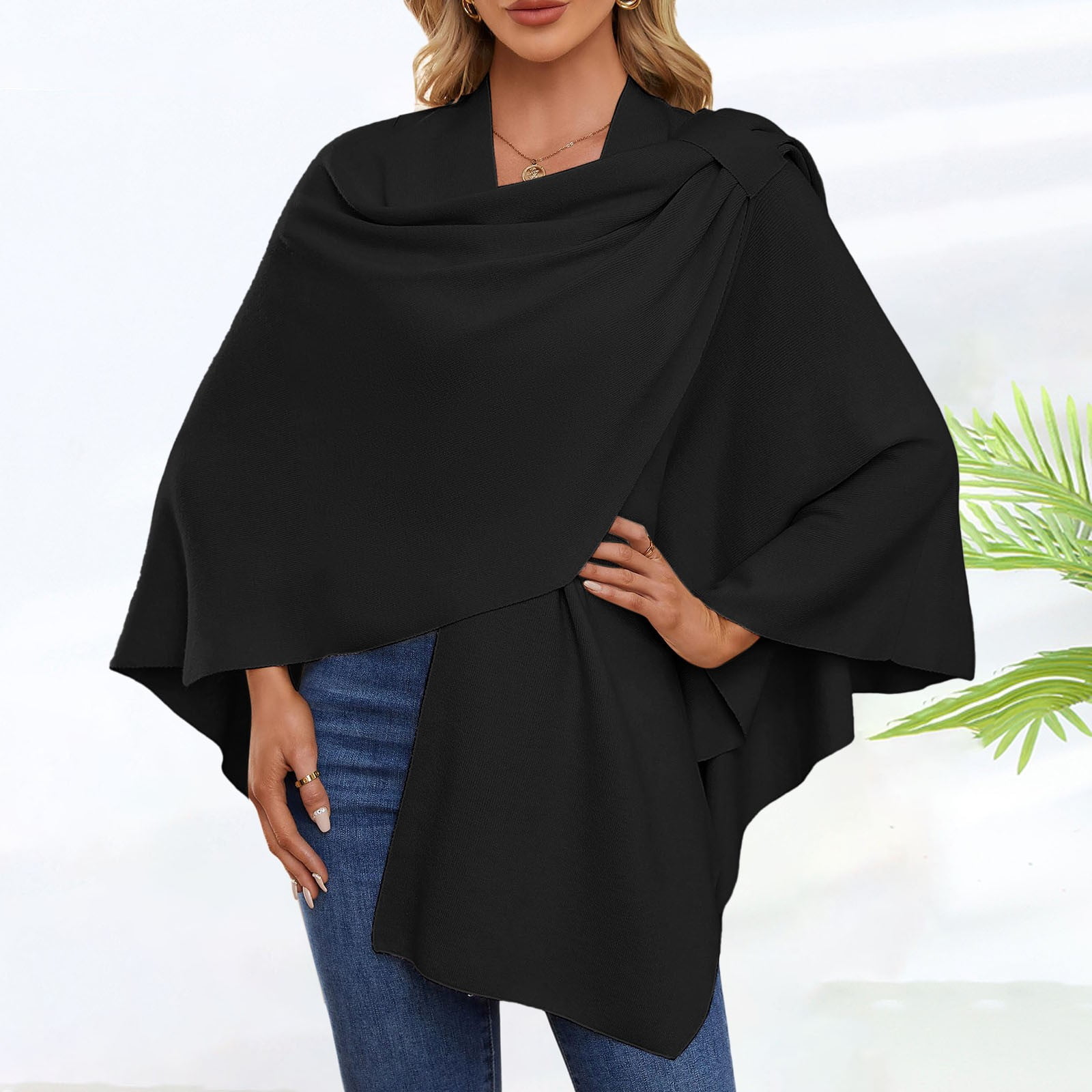 BAODANN Womens Large Front Poncho Sweater Wrap Topper Knitted Elegant Shawls Cape For Fall ...