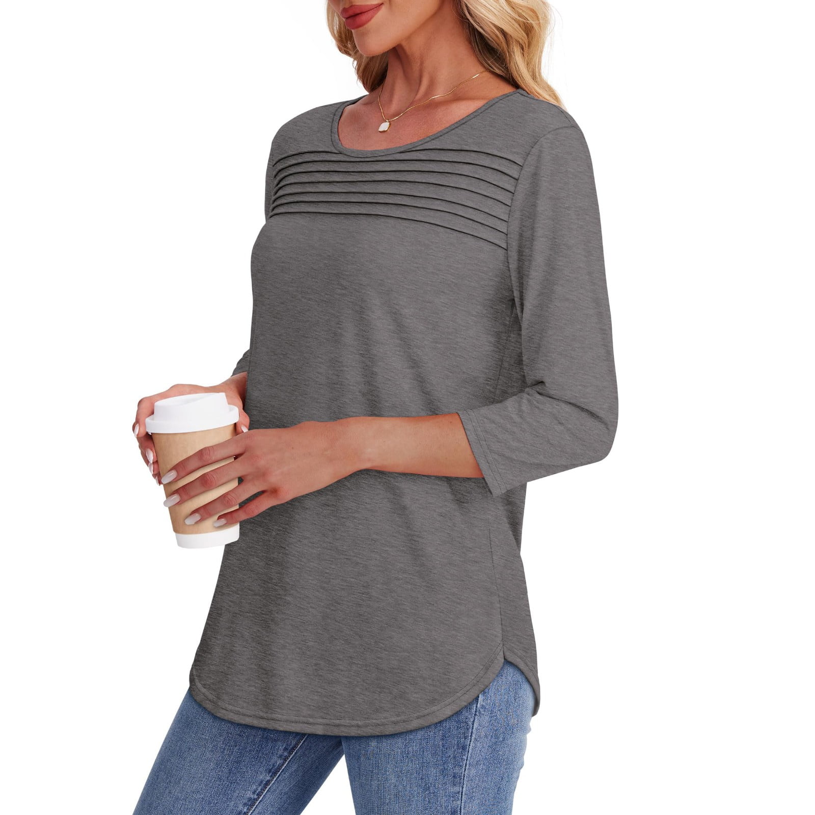 BAODANN Womens Tops 3/4 Length Sleeve Blouses Dressy Casual Spring Long ...