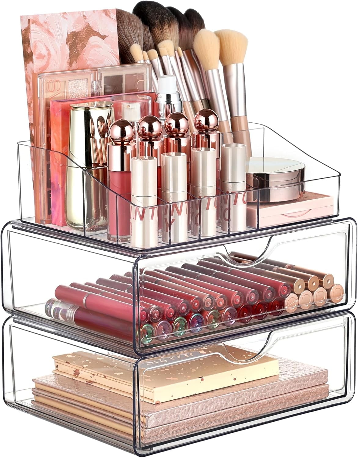 BAODELI 3 Tier Clear Makeup Organizer with Drawer, Cosmetic Storage for ...